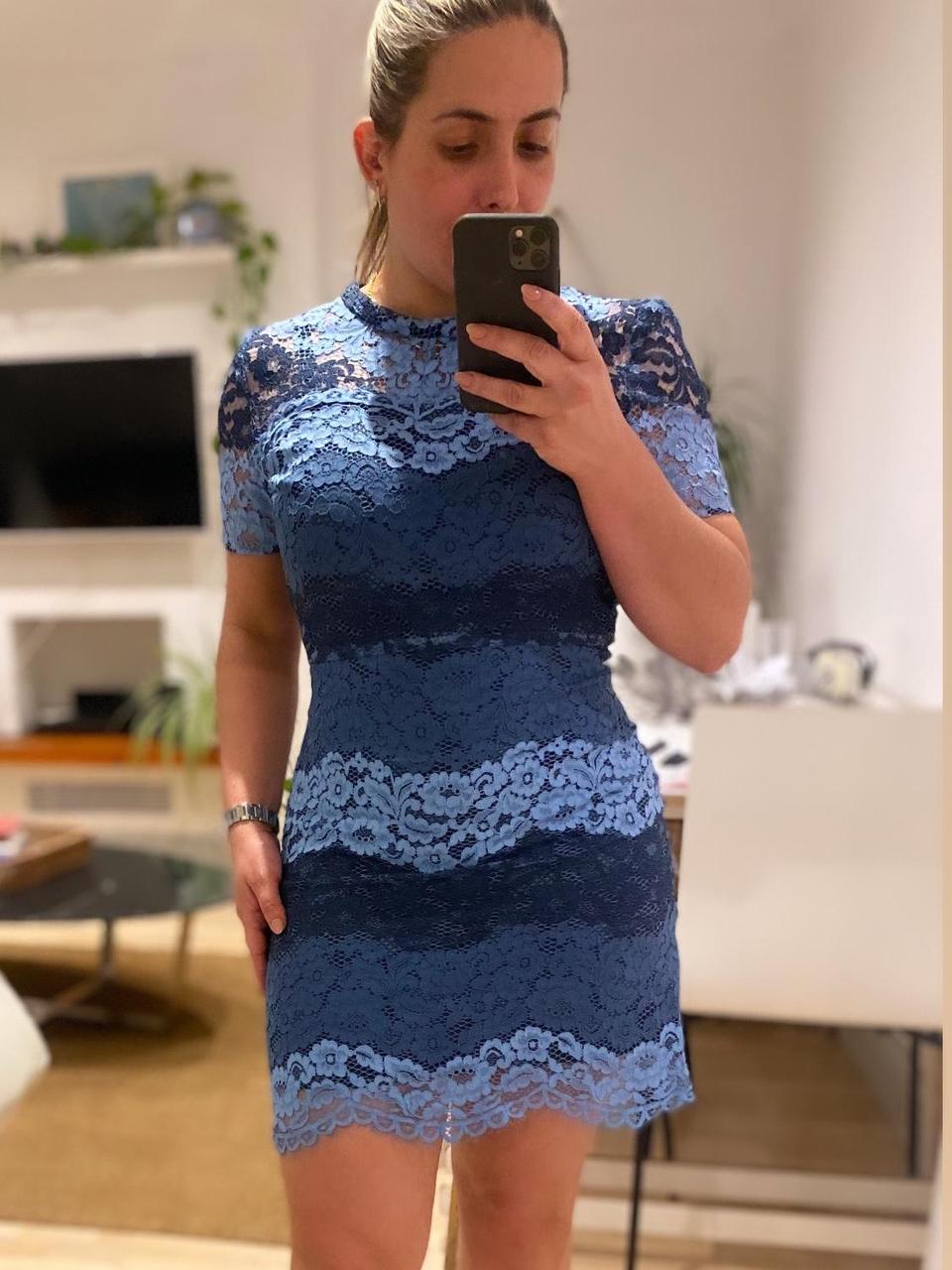 Sandro Lace dress Featuring shades of blue, it's... - Depop