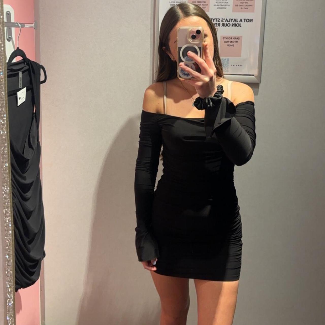 black off the shoulder mini dress. never worn! size... | Depop