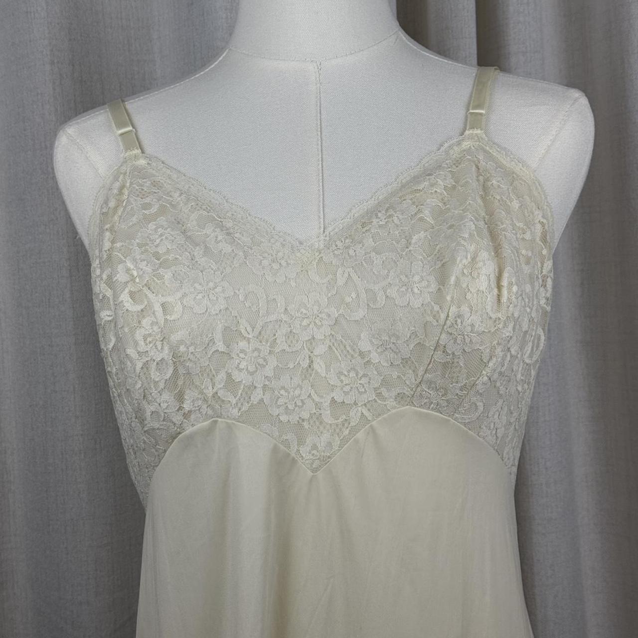Vintage Cream lace slip dress with adjustable straps... | Depop