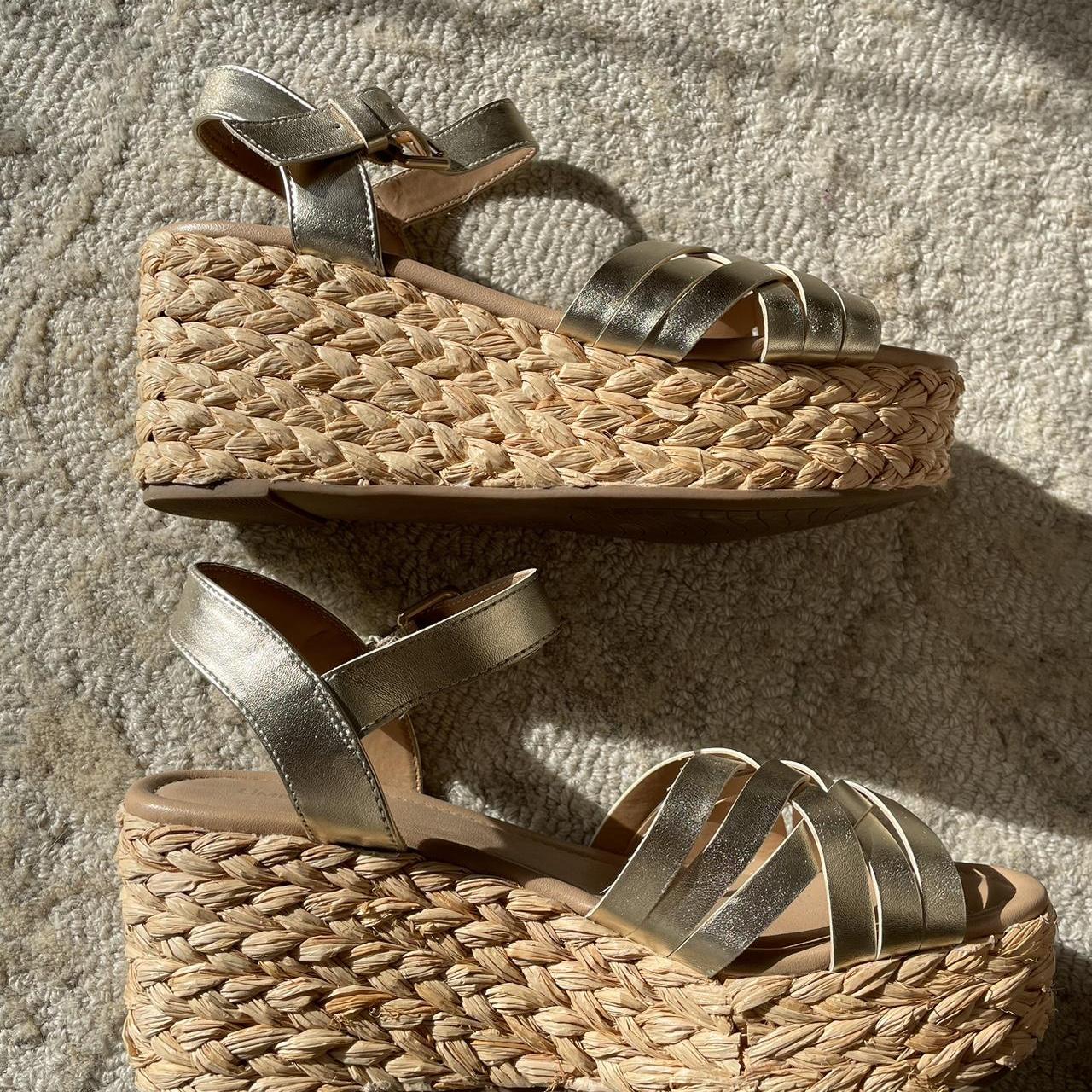 Women’s espadrille wicker wedge sandal With gold... | Depop