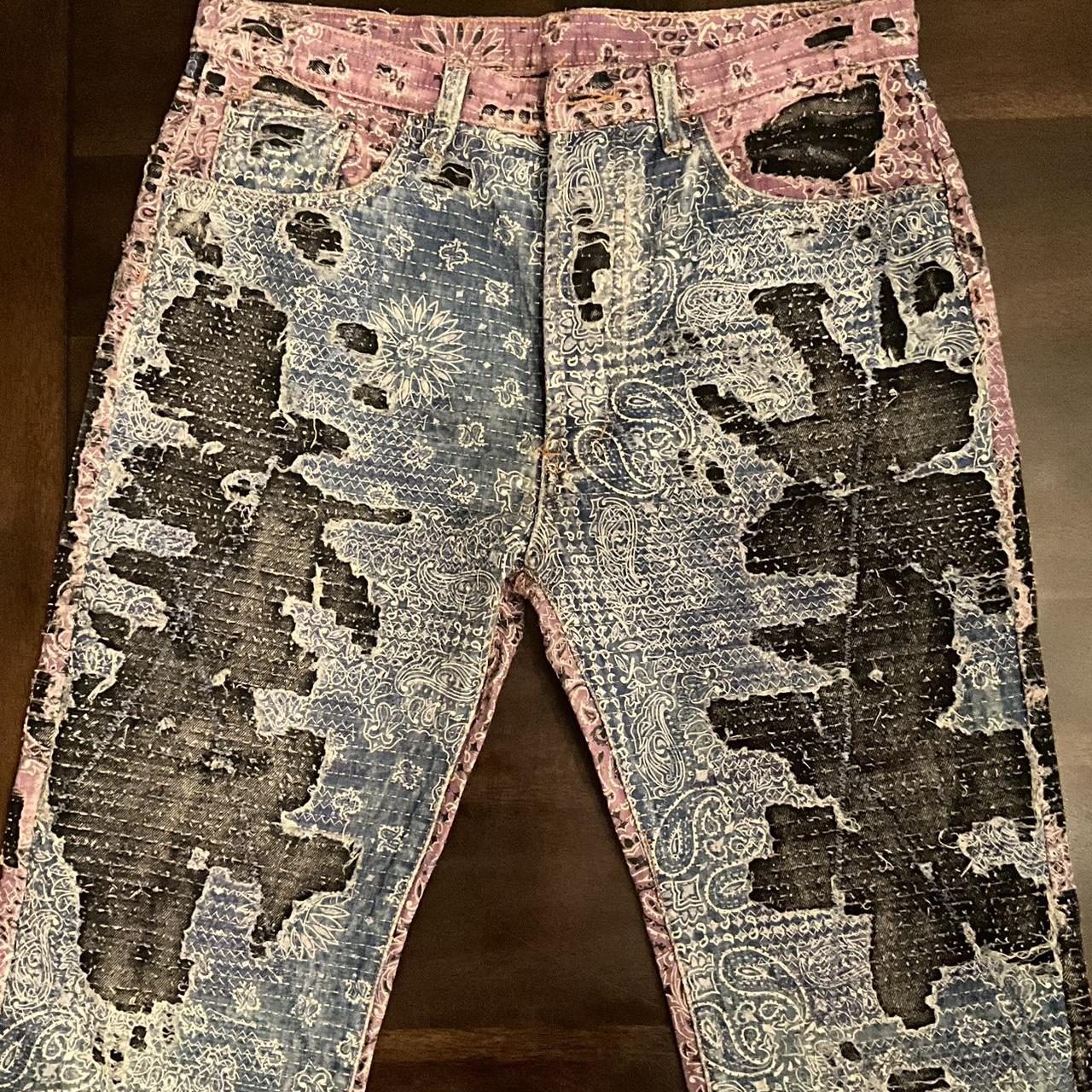 Boro Jeans paisley patchwork denim Bandana... - Depop