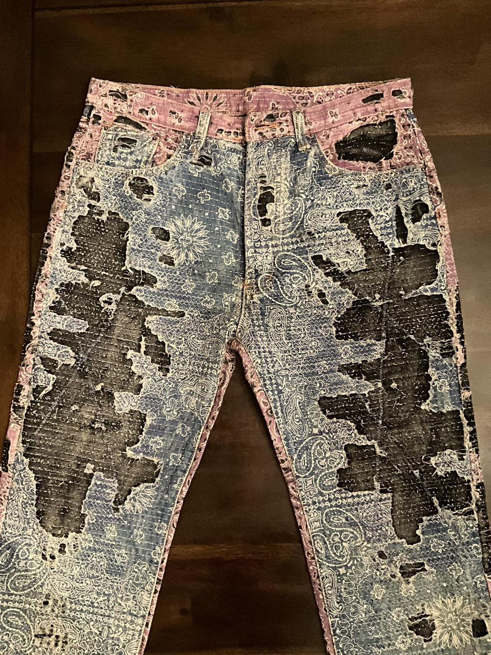 Boro Jeans paisley patchwork denim Bandana... - Depop