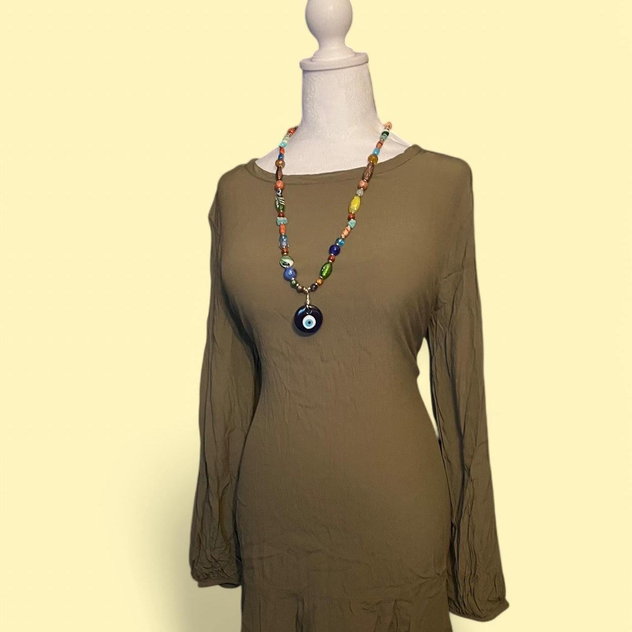 Army green flower child mini dress/tunic #hippie... | Depop