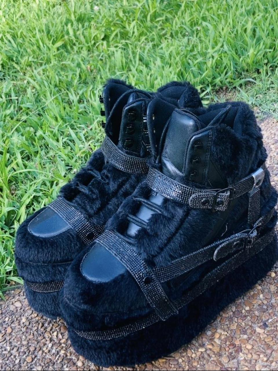 YRU Rave-inspired 🌀 black platform sneakers with... - Depop