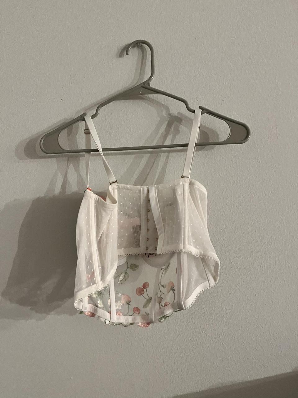 victoria secret cherry corset white top bra size:... - Depop