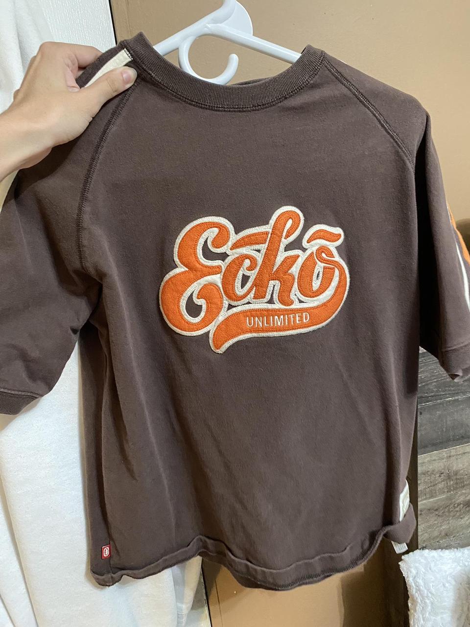brown ecko unlimited shirt it’s a kids medium,... - Depop