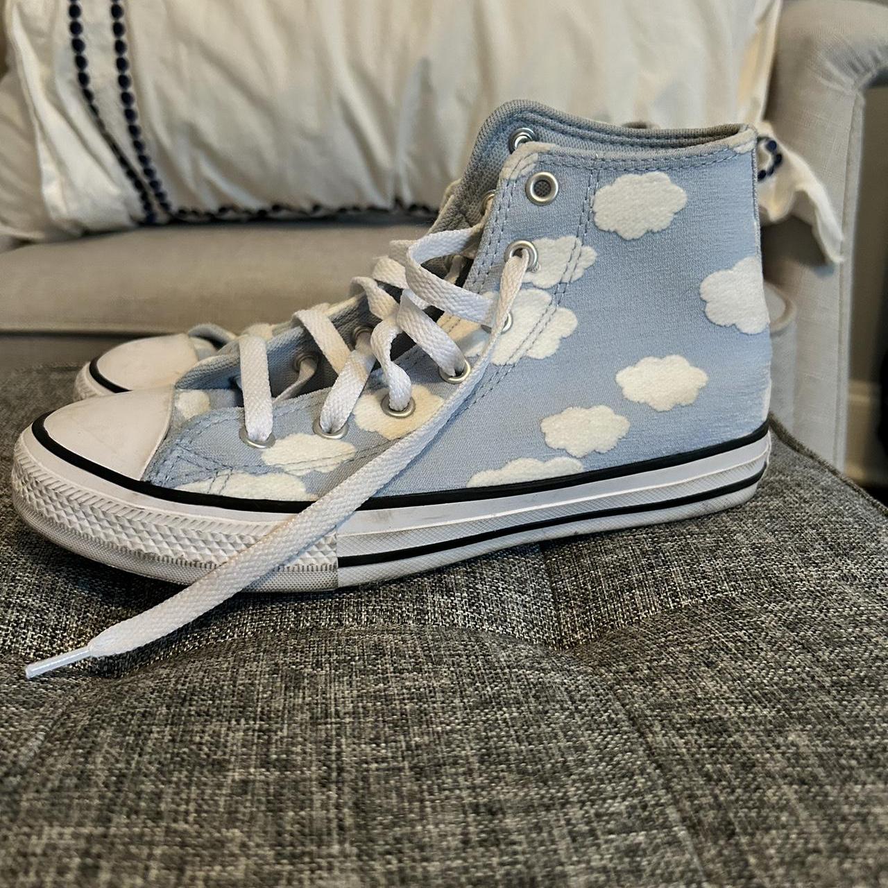 Blue and White Cloud Converse Shoes. In great... - Depop