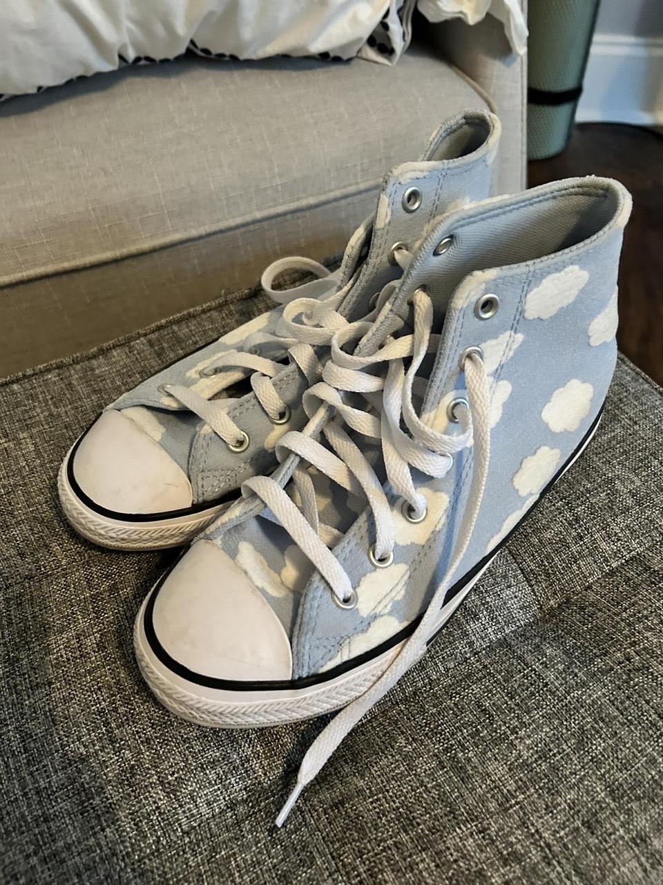 Blue and White Cloud Converse Shoes. In great... - Depop