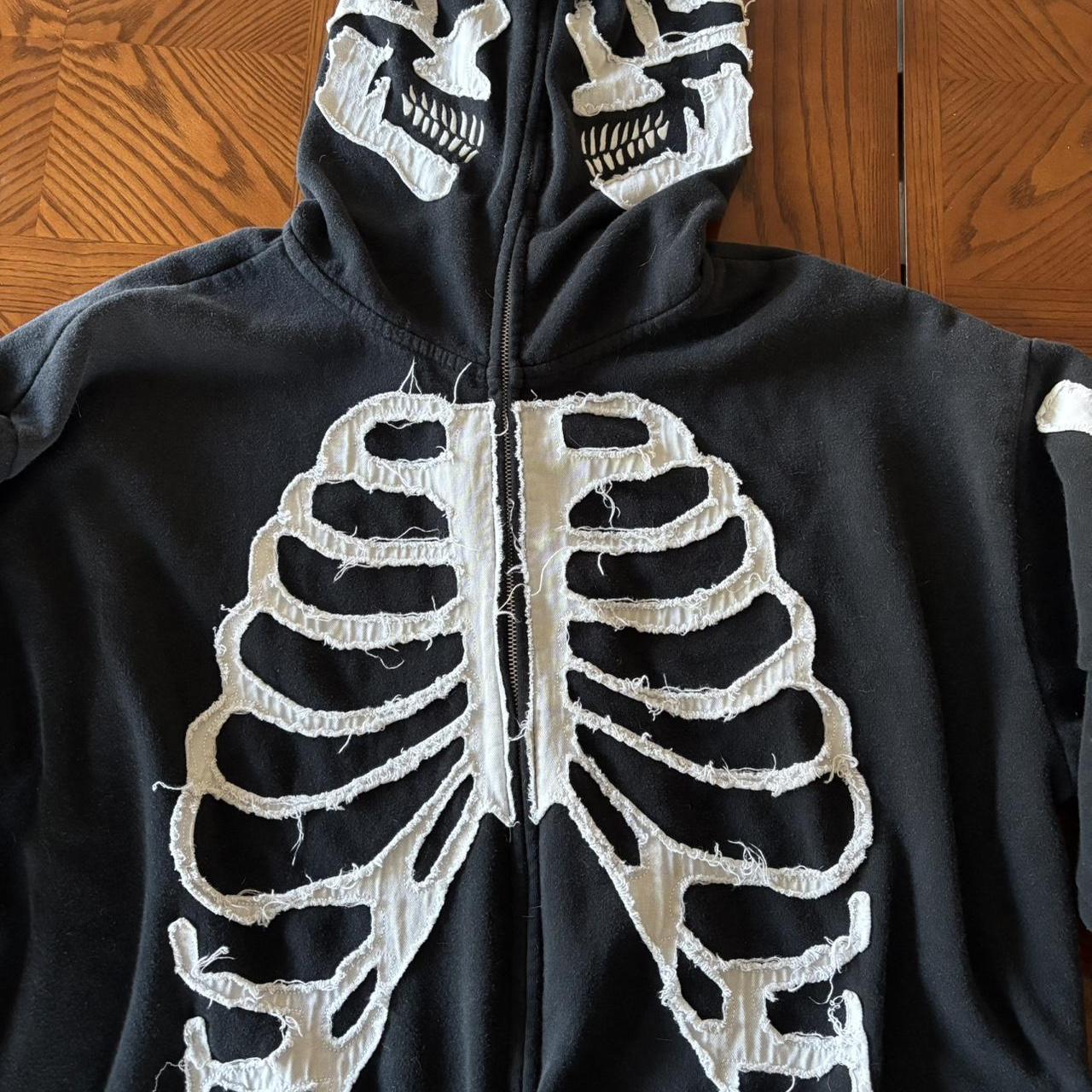 Black and white forever 21 skeleton zip-up hoodie... | Depop