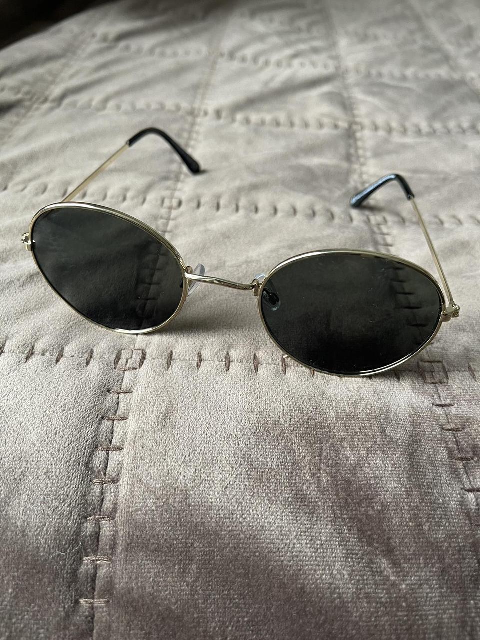 H&M sunglasses, green-ish tint, thin gold rim. Very... - Depop