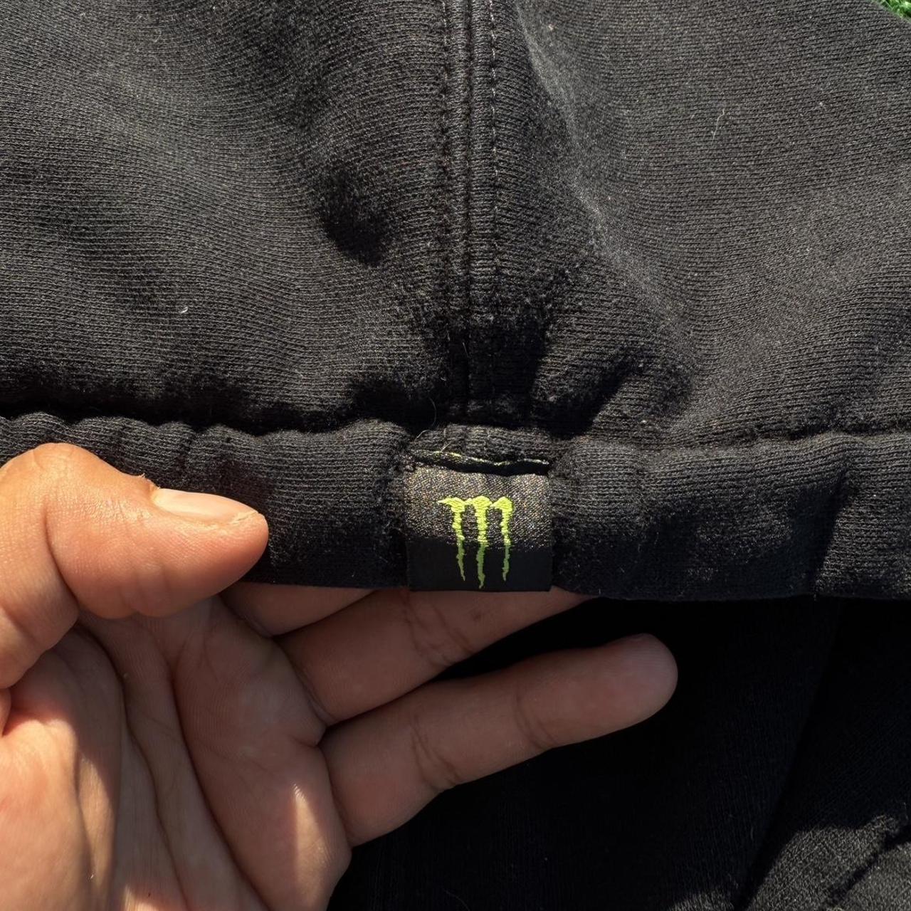 Y2K Monster Energy zip-up hoodie in black and green... | Depop