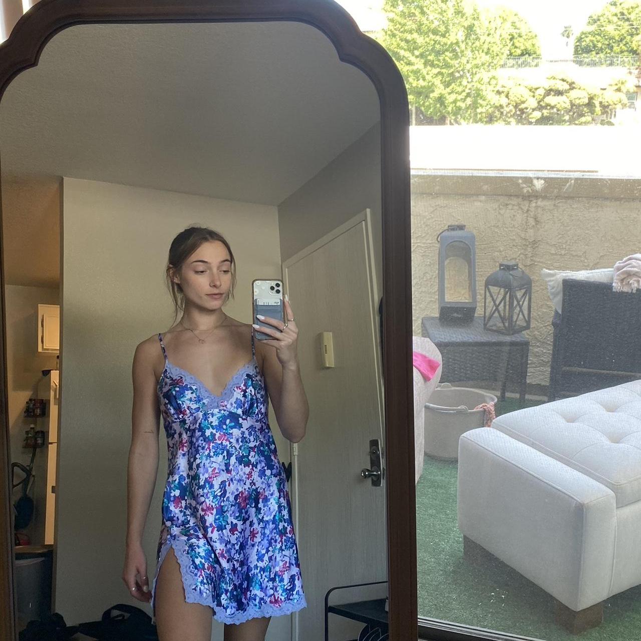 Laced Floral Satin Mini Dress - Depop