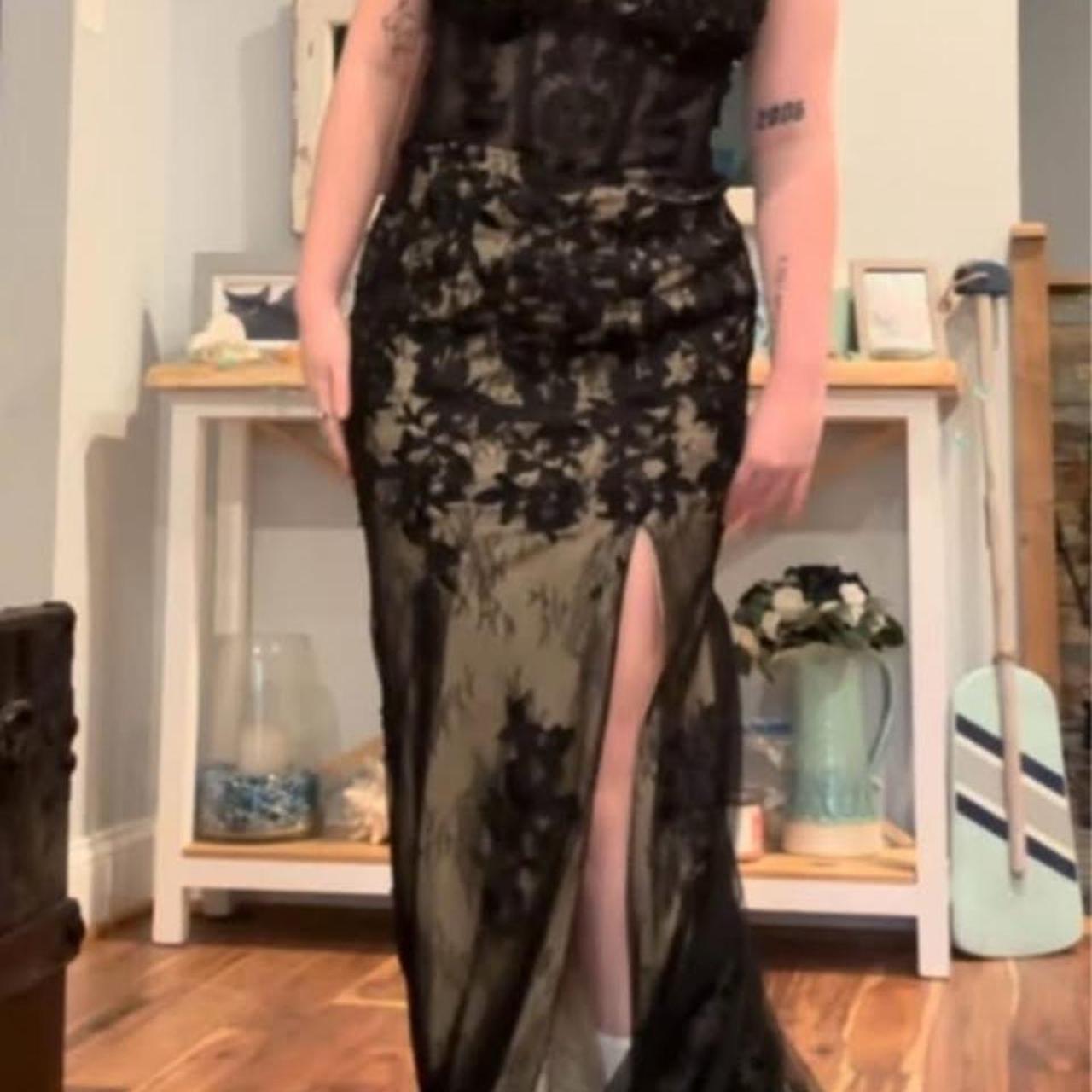 Black lace corset dress with train from kiss prom | Depop