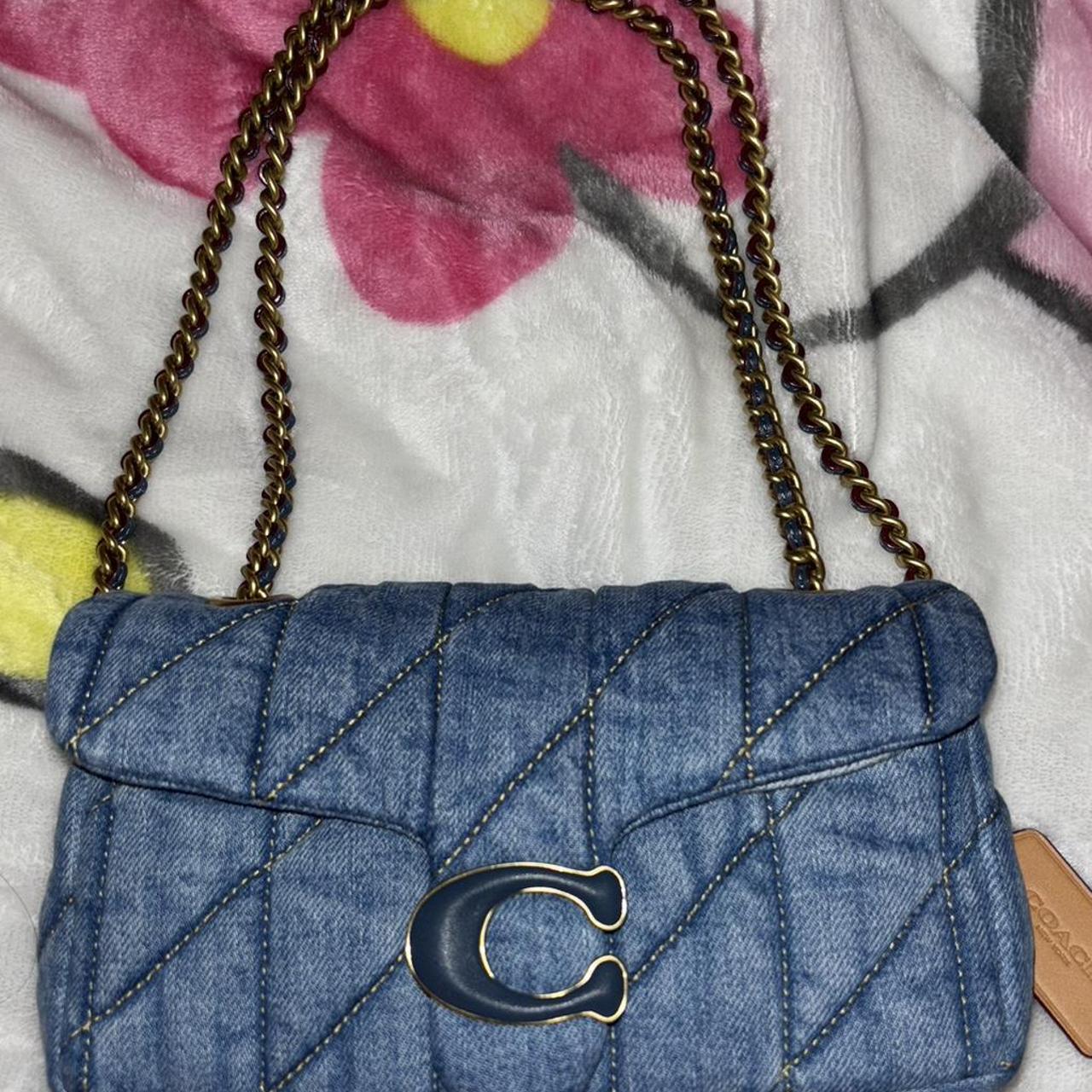 selling coach denim quilted tabby 20 worn once... - Depop