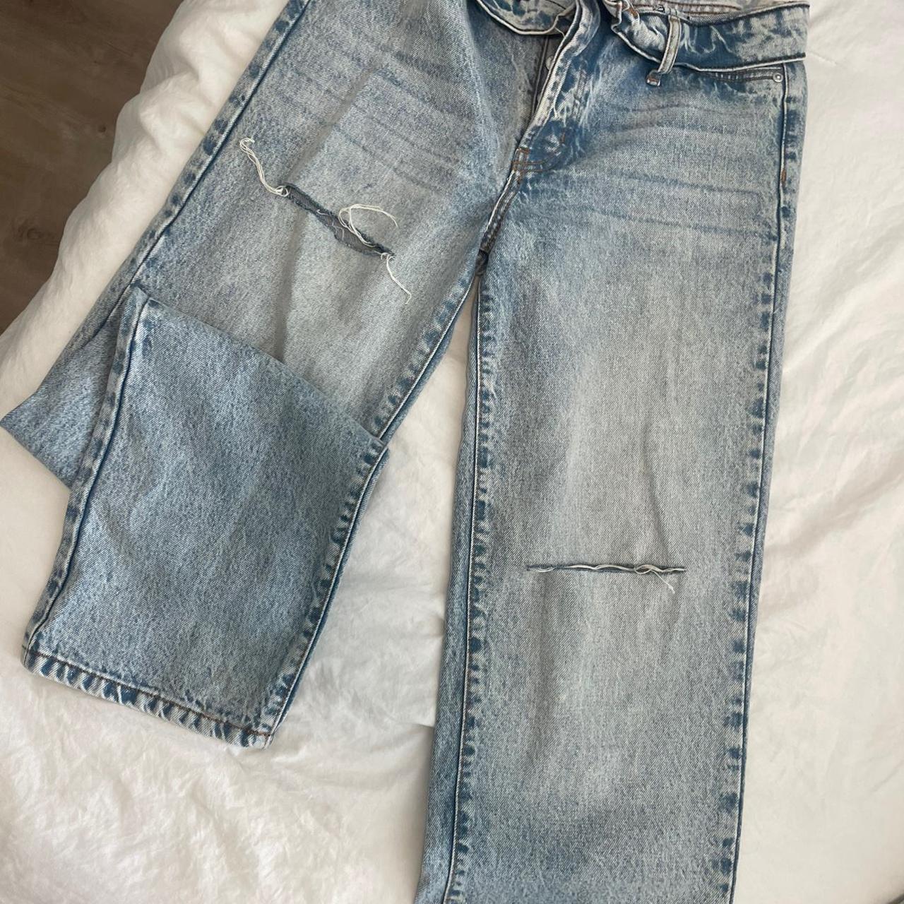 Revice low rise fold over jeans. Straight leg with rips | Depop