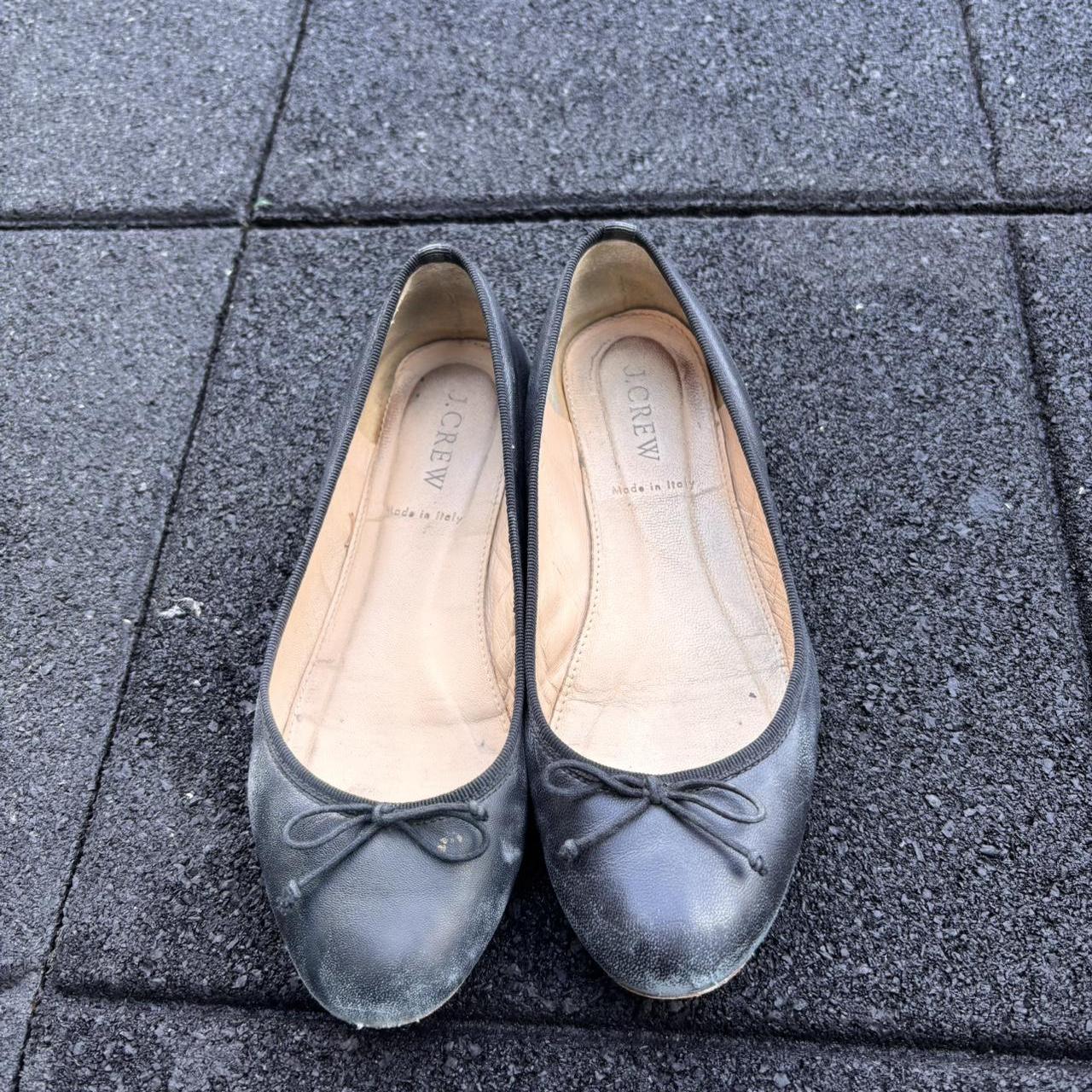black leather j crew ballet flats with bow detail.... | Depop