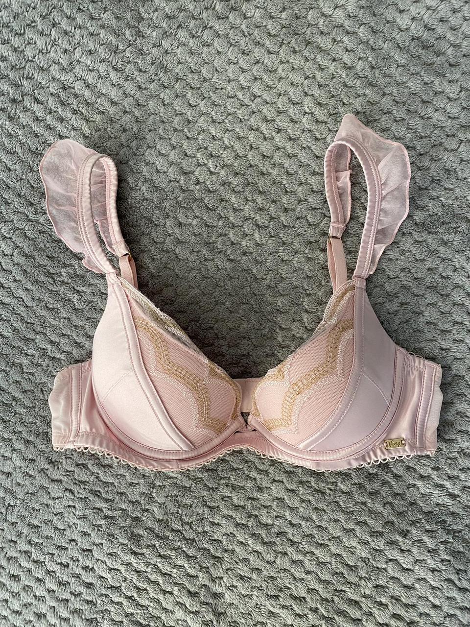 Bras N Things Frilled Pink VAMP Bra Size 10B Worn... - Depop