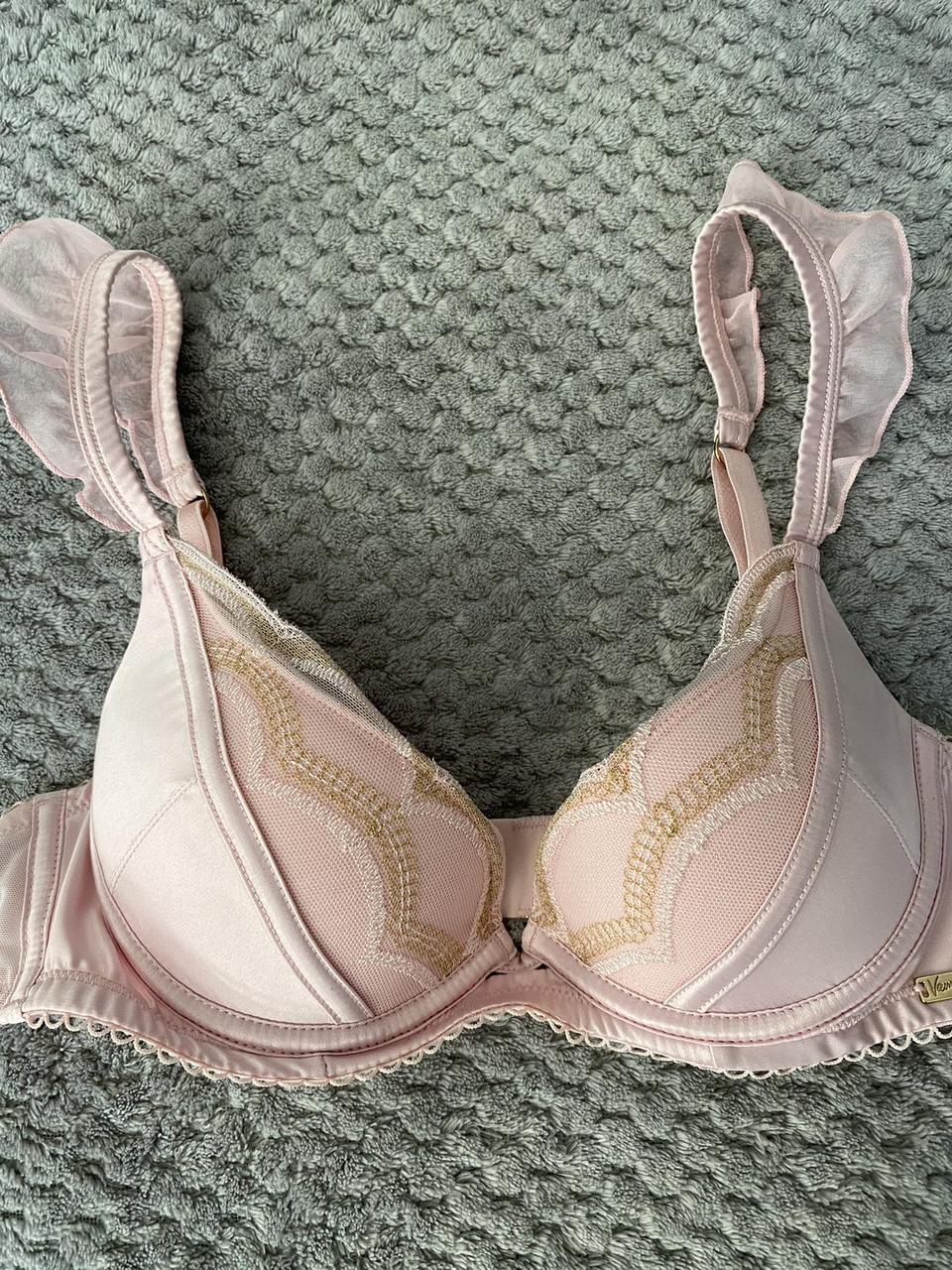 Bras N Things Frilled Pink VAMP Bra Size 10B Worn... - Depop