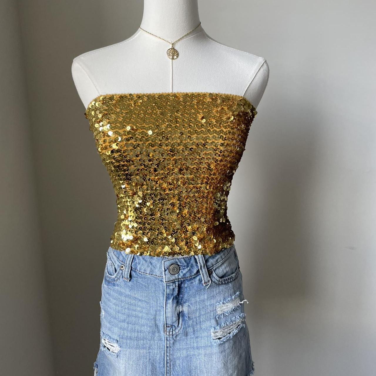 Gold all sequin tube top, stretchy and flattering!... | Depop
