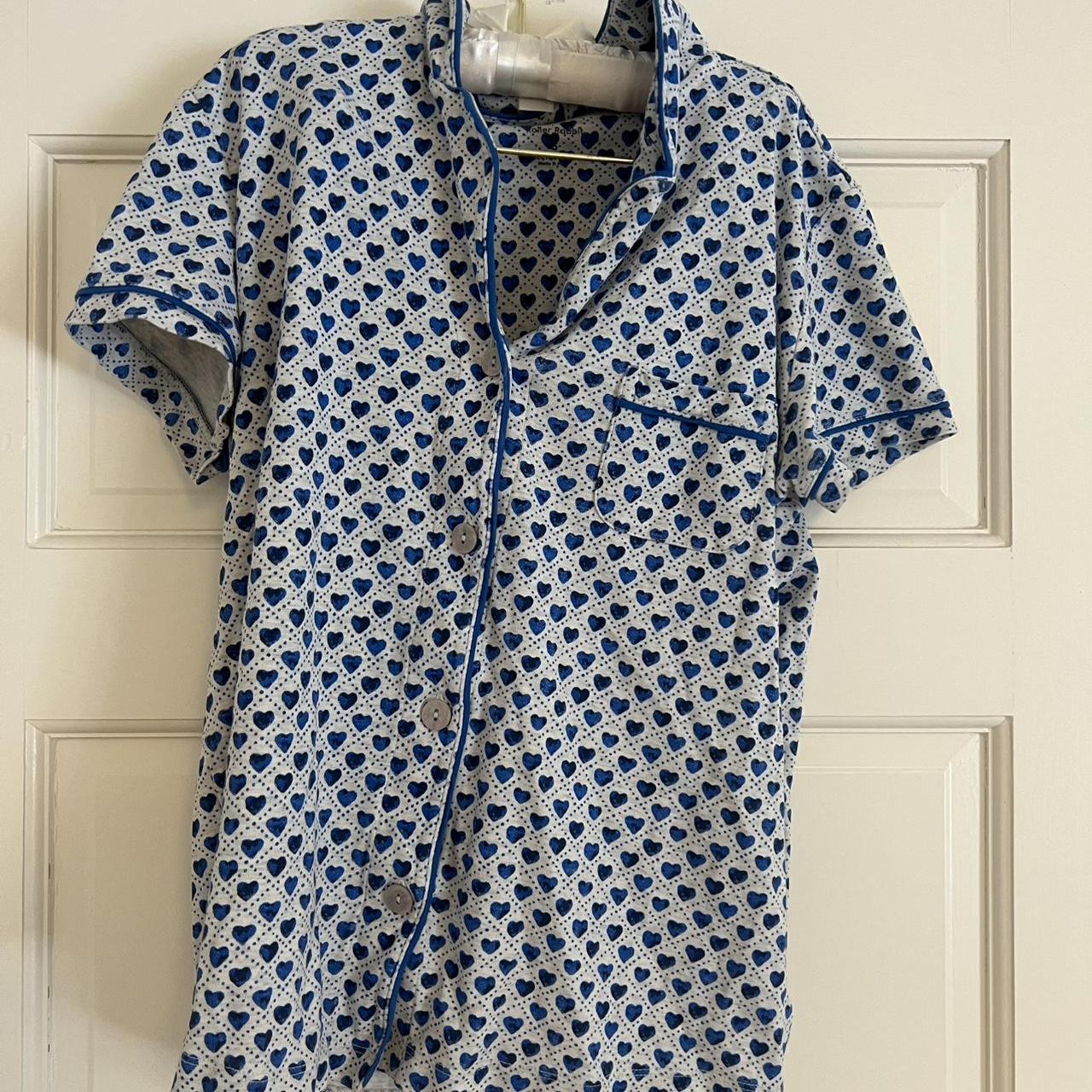 Roller rabbit Blue and white pajama top with heart... | Depop