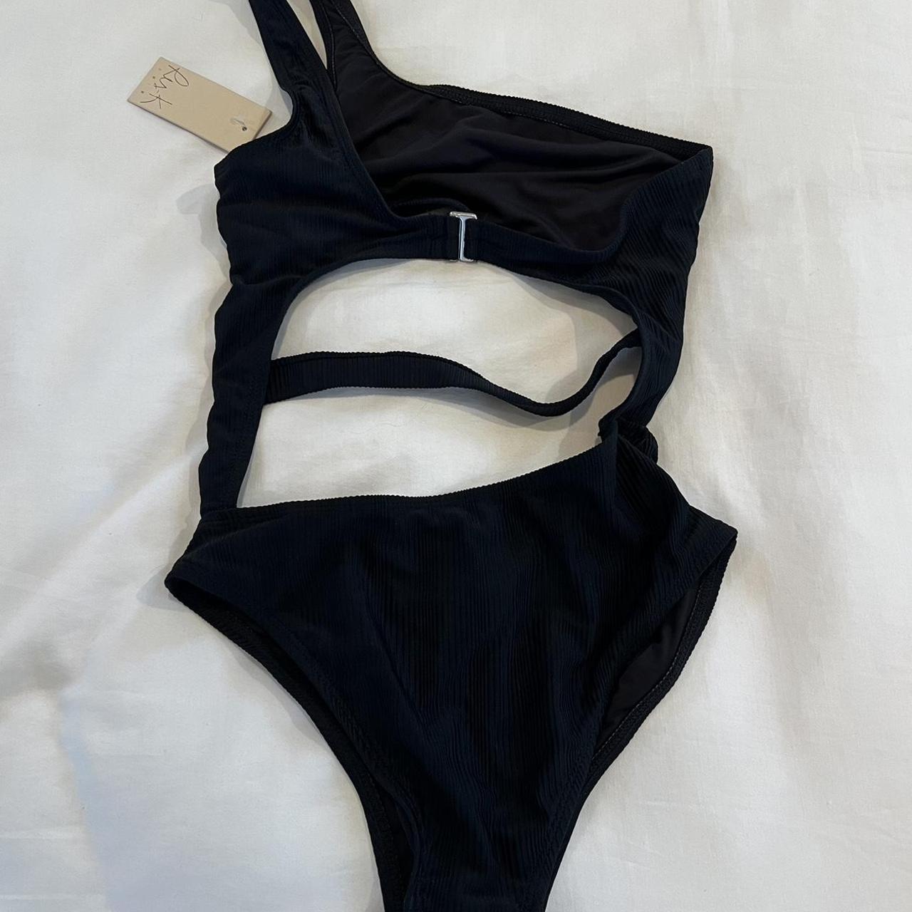 Black one-piece swimsuit with cut-out detail and... | Depop