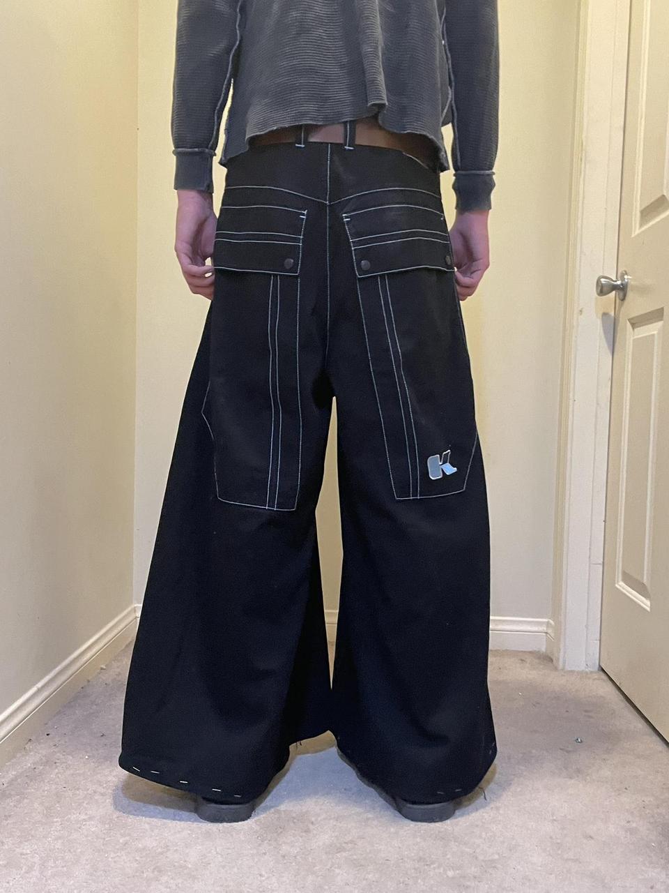 RARE Kikwear 90s rave jeans blue stitched wide leg... - Depop