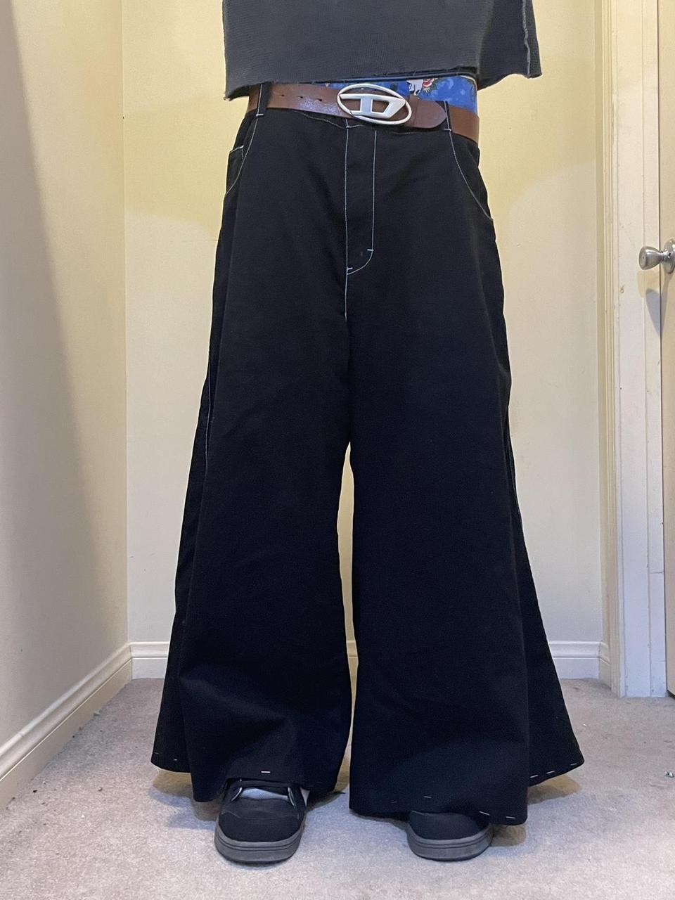 RARE Kikwear 90s rave jeans blue stitched wide leg... - Depop