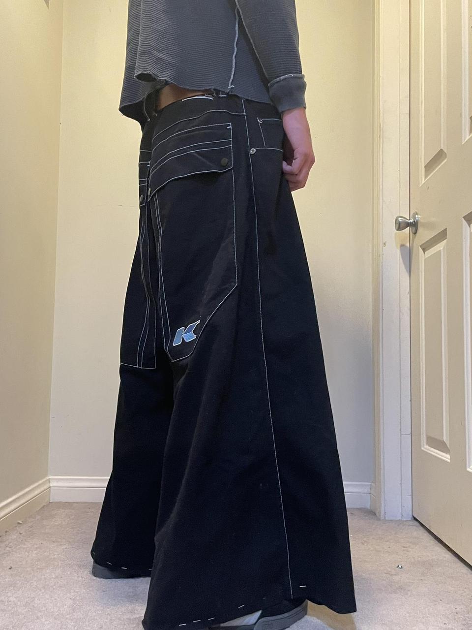 RARE Kikwear 90s rave jeans blue stitched wide leg... - Depop