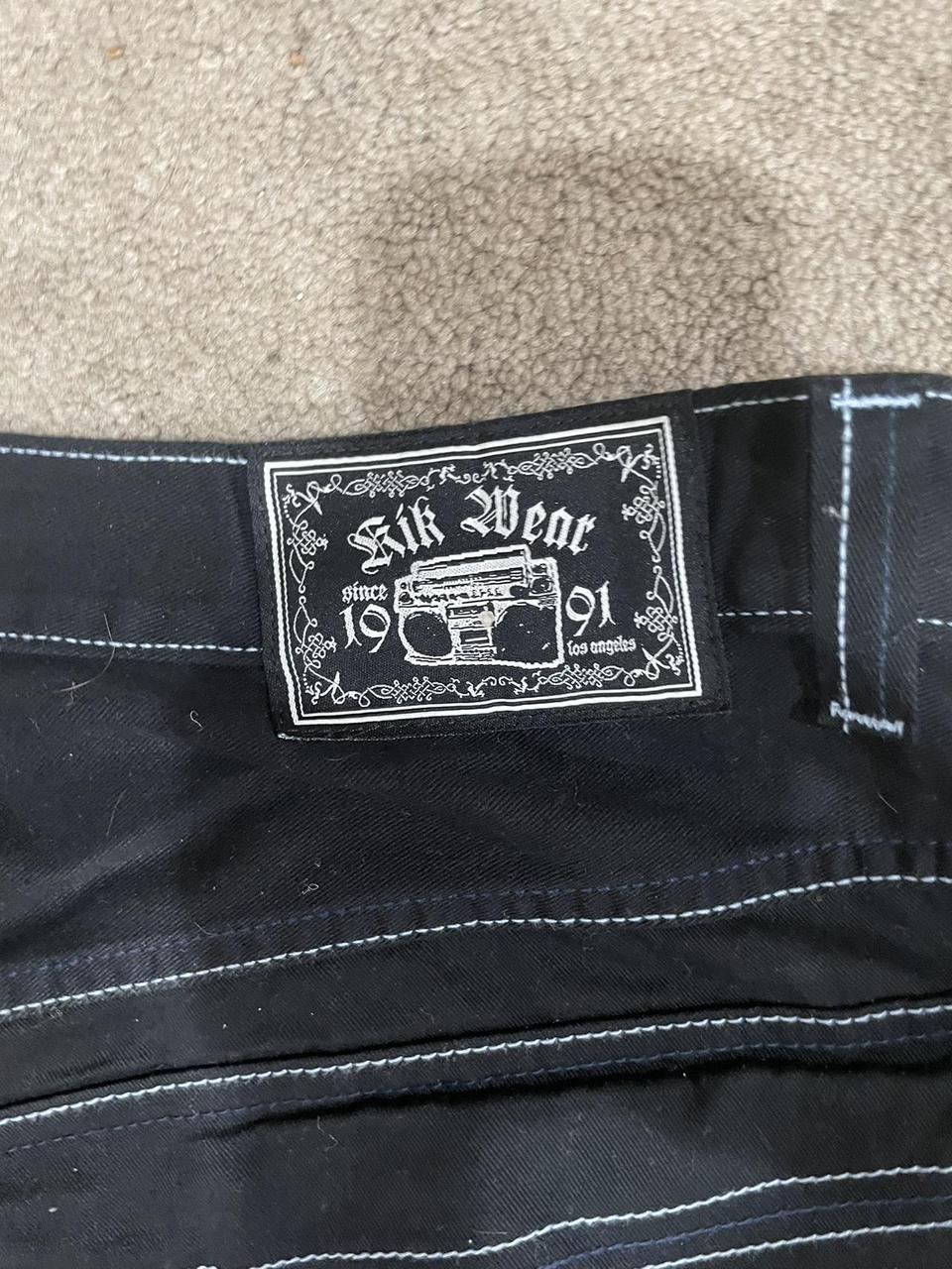 RARE Kikwear 90s rave jeans blue stitched wide leg... - Depop