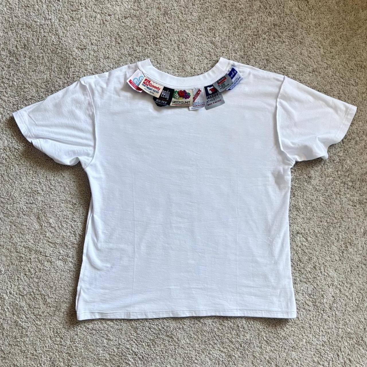 Greedy Unit multi tag white tee Inside out design... | Depop