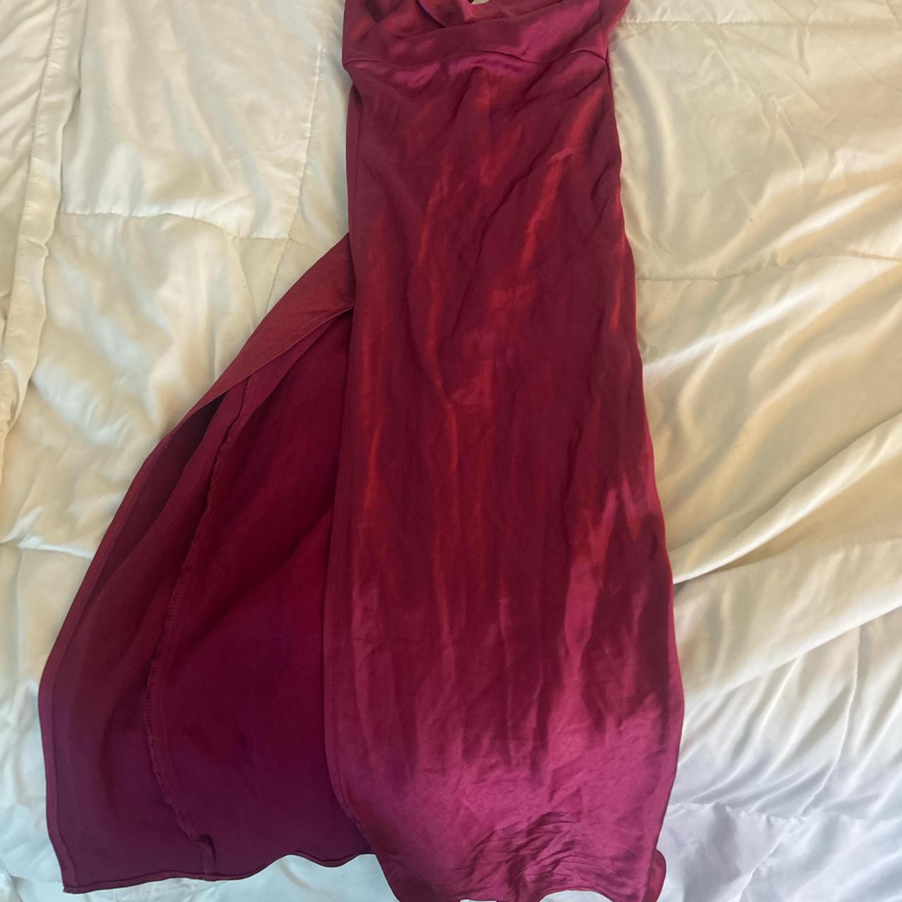 Dark pink satin slip midi dress with slit from... | Depop