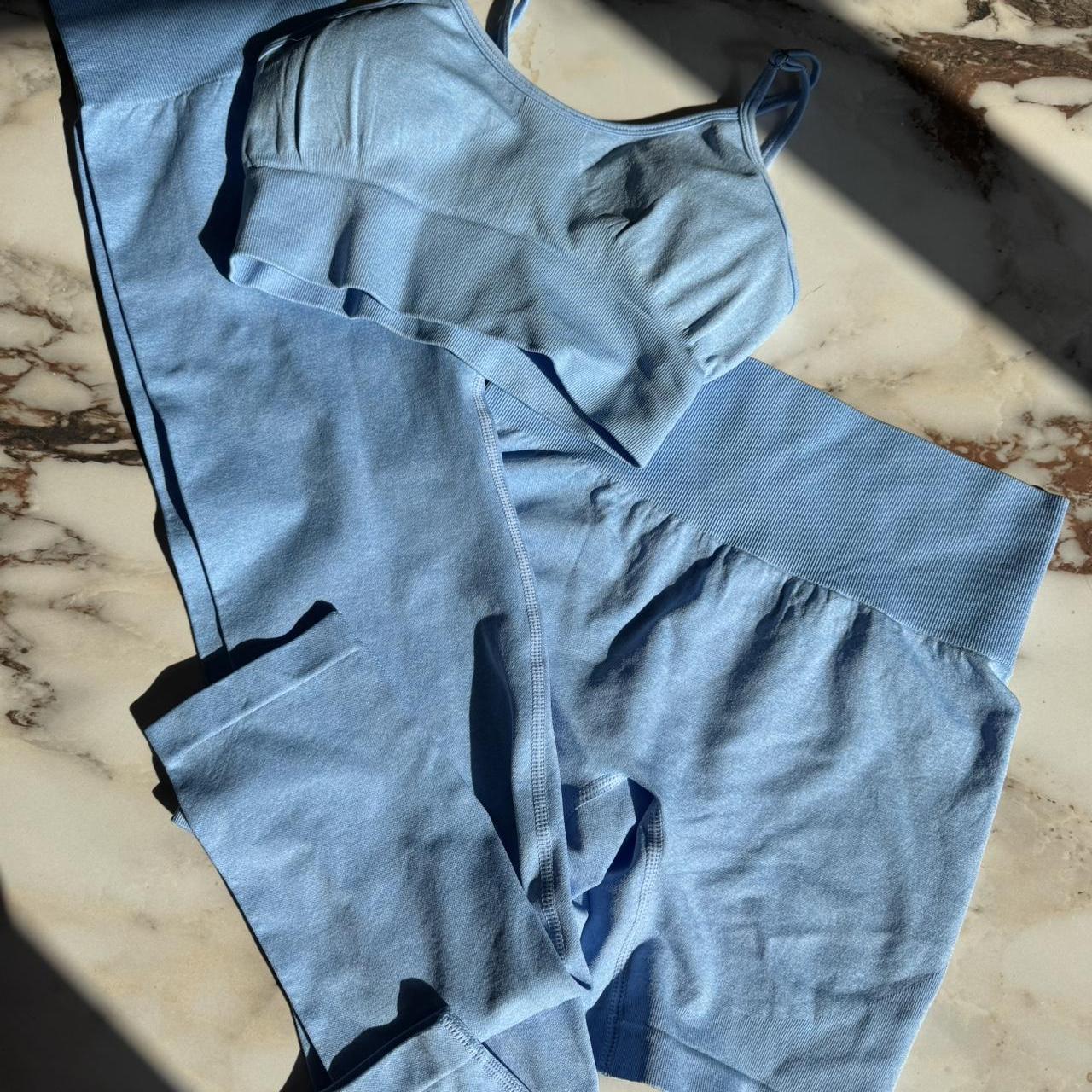 Blush Blue gym set (leggings, shorts, sports bra) | Depop