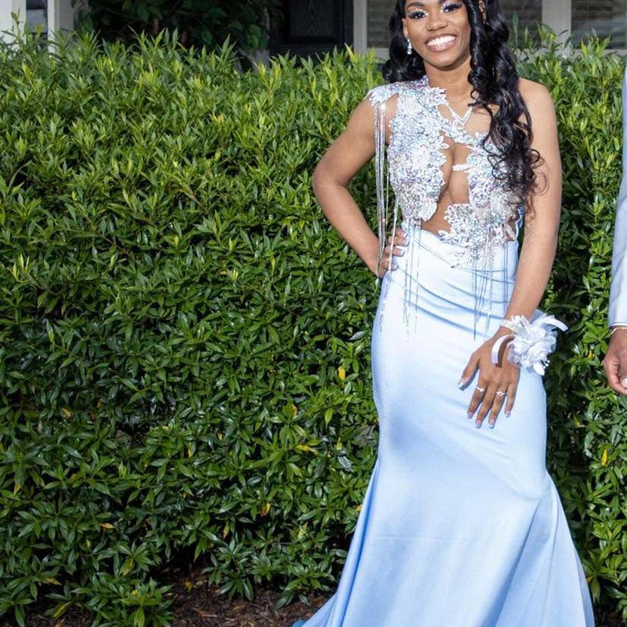 Custom Baby Blue Prom Dress Size 2 , wore once | Depop