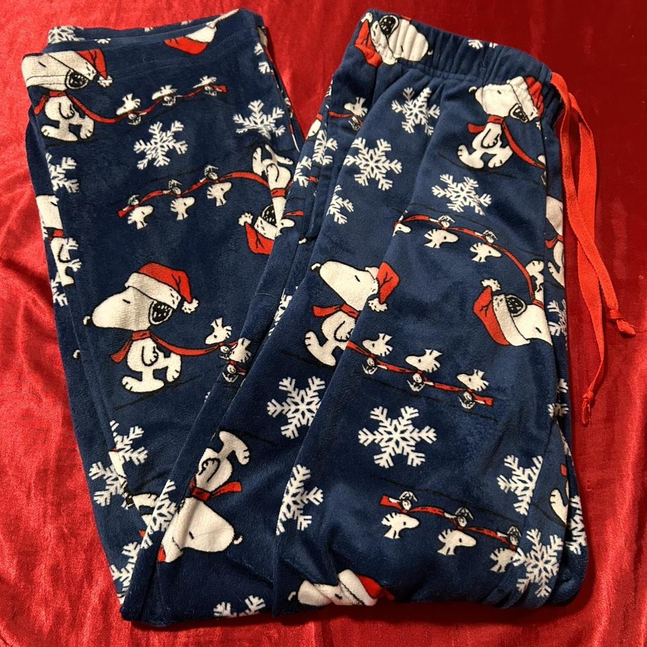 Navy blue Peanuts Snoopy snowflake loungewear... | Depop