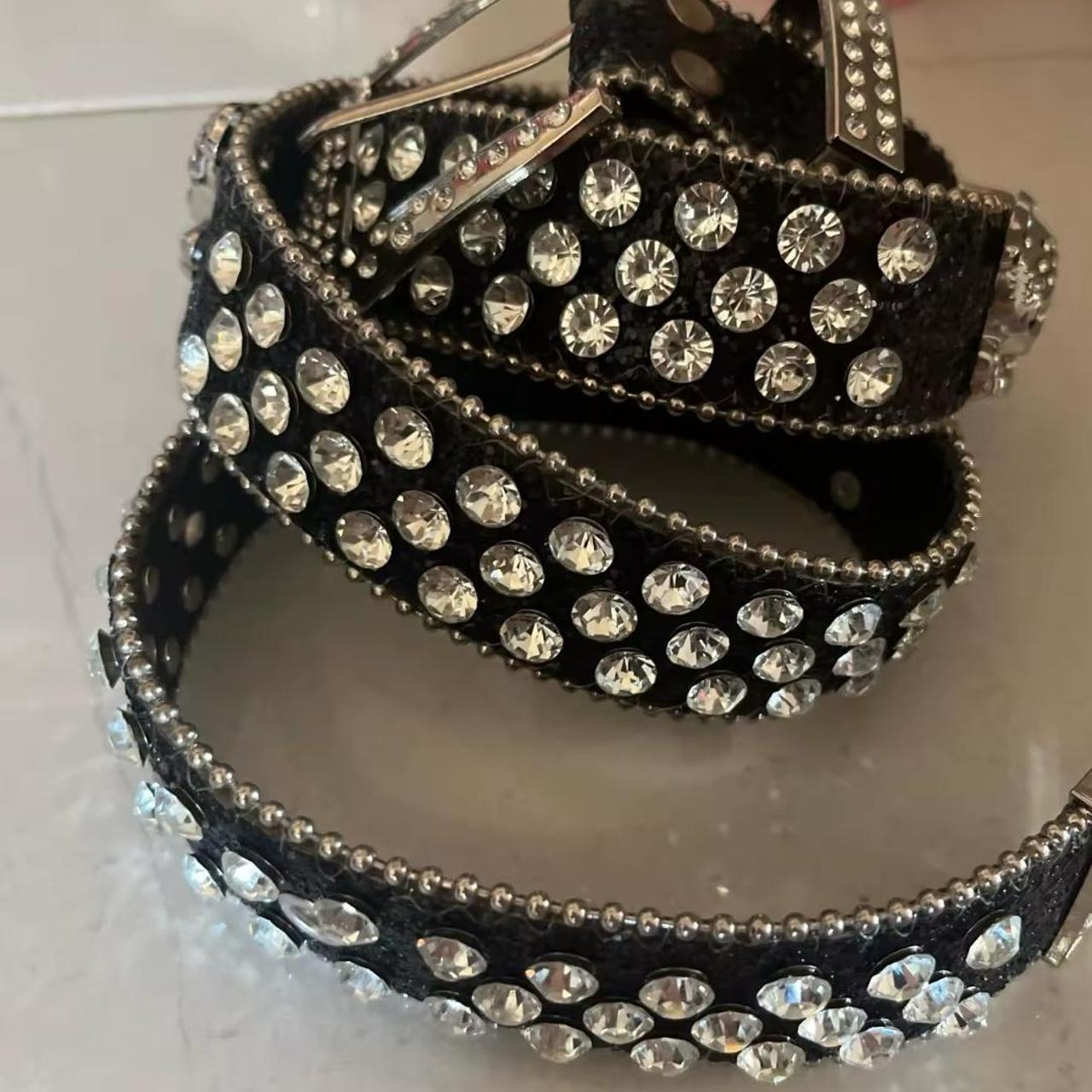 Black and silver rhinestone belt #glam 100cm in... | Depop