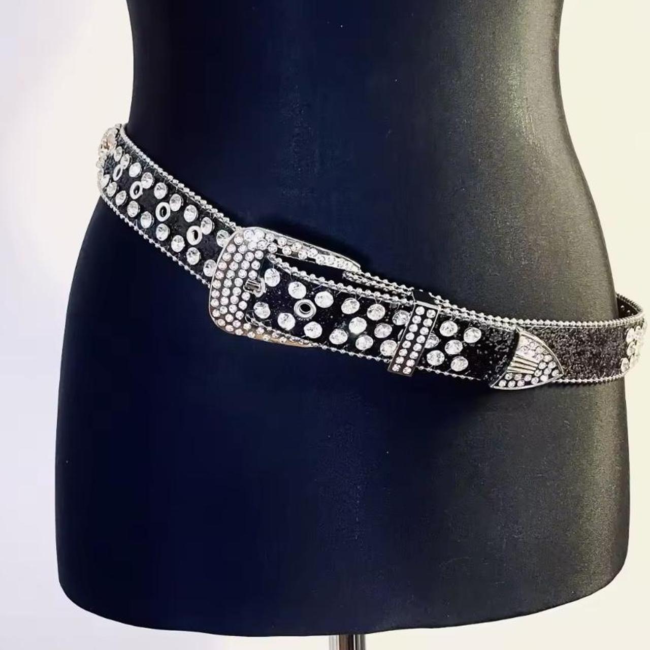 Black and silver rhinestone belt #glam 100cm in... | Depop
