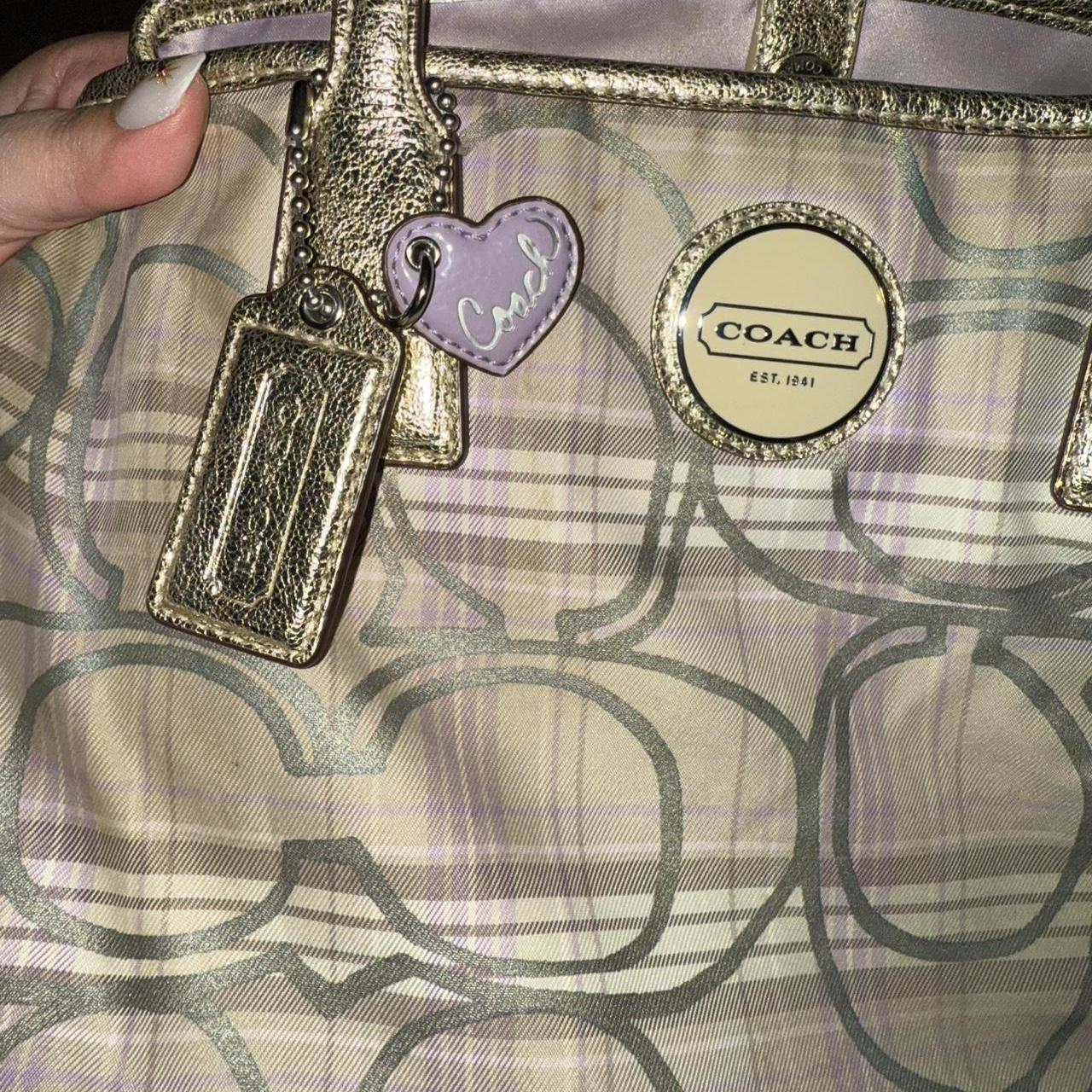 #Coach Lavender & Champagne Signature Striped Tartan... | Depop