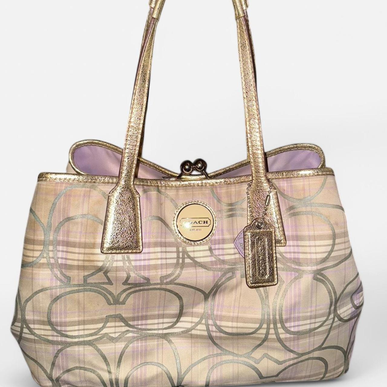 #Coach Lavender & Champagne Signature Striped Tartan... | Depop