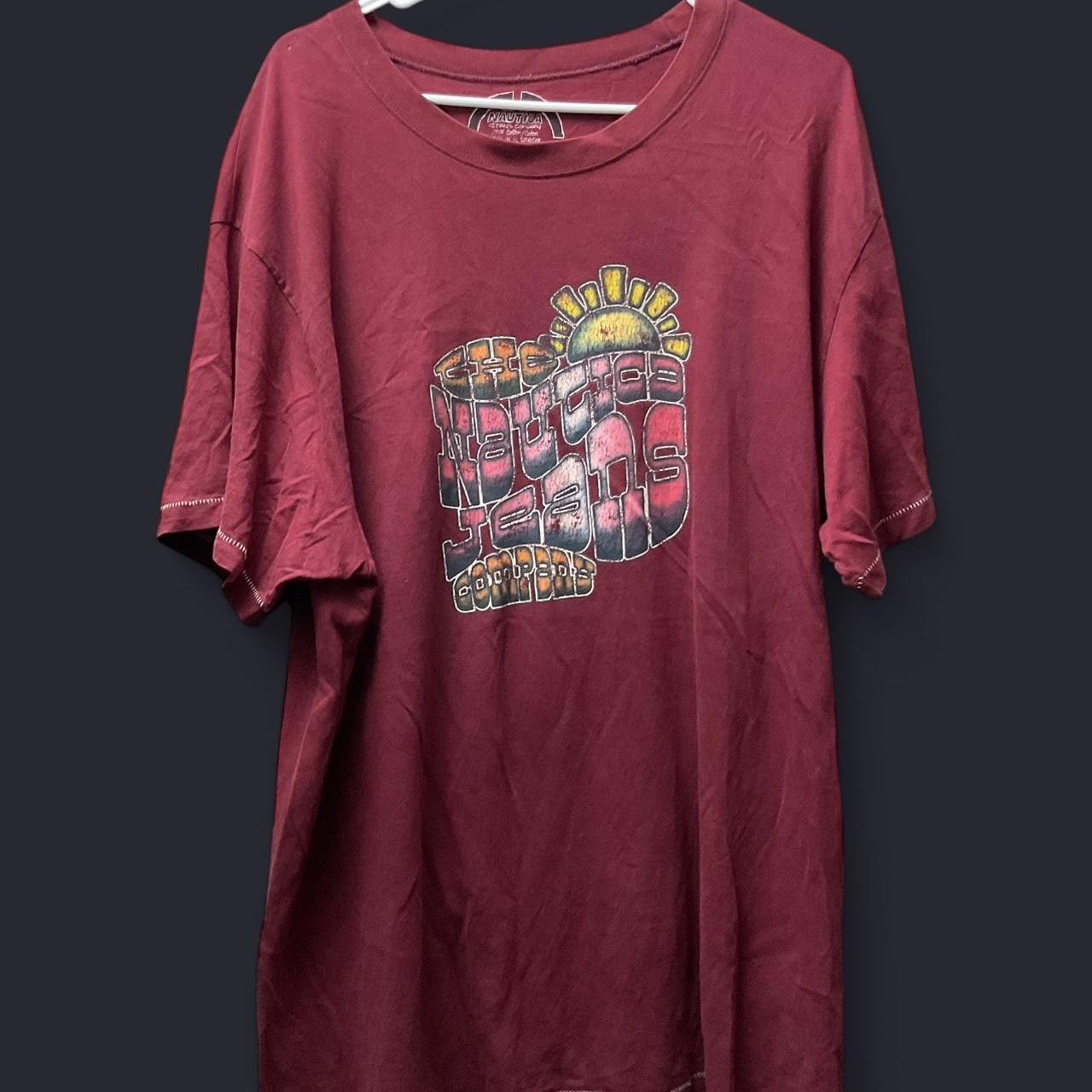 Burgundy and yellow vintage Nautica graphic tee with... | Depop