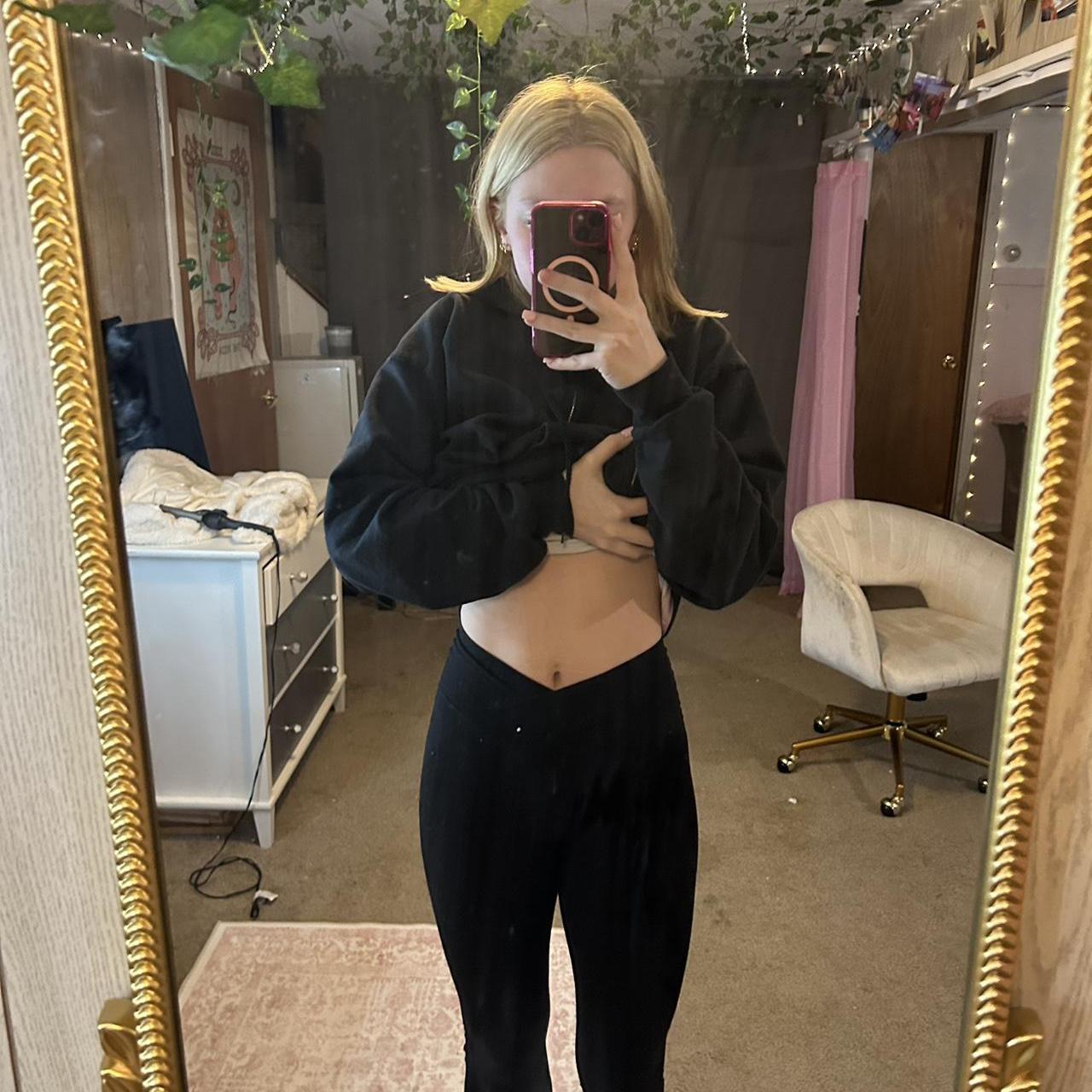 aerie offline black crossover flare leggings open... | Depop