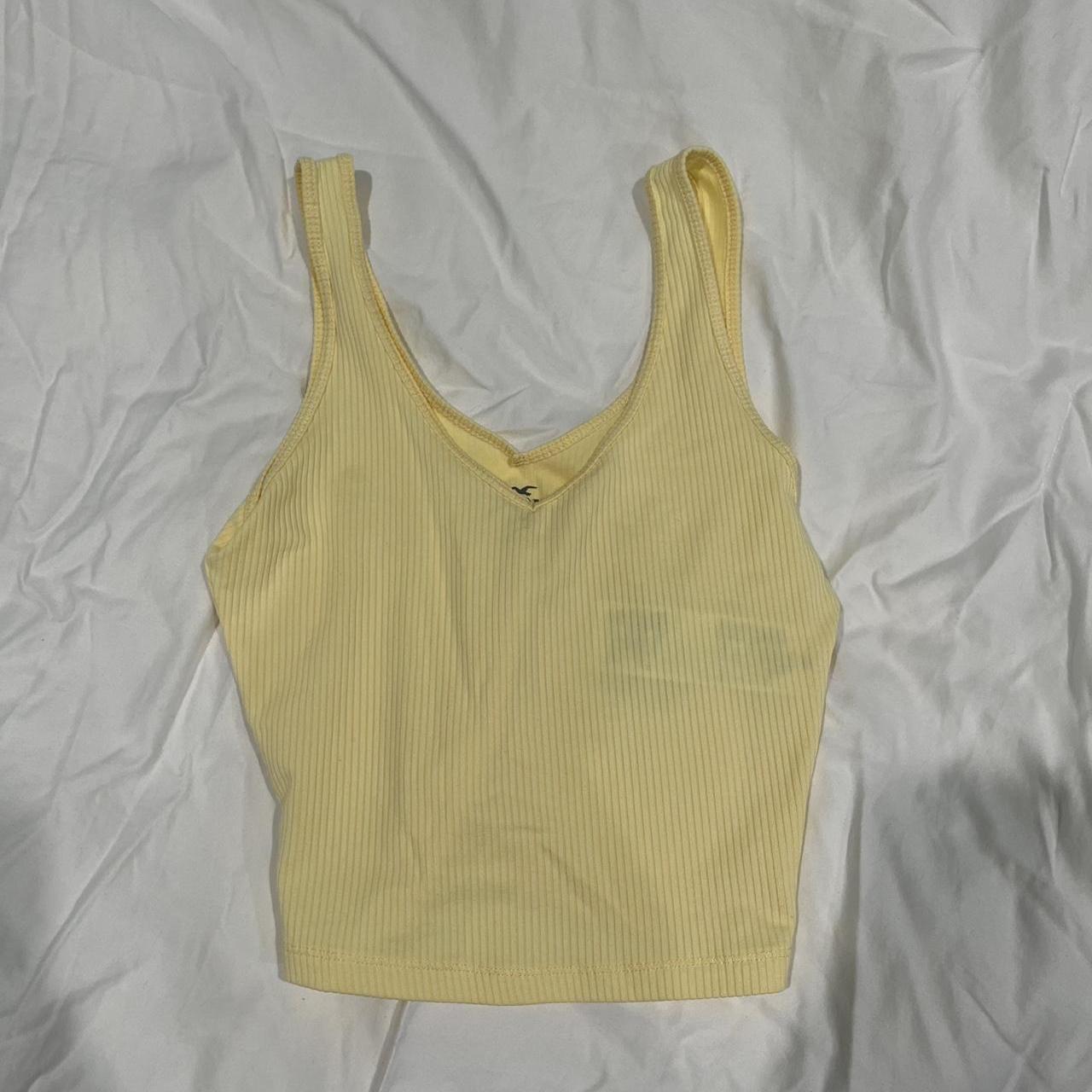 hollister yellow ribbed tank top never worn #cute... | Depop