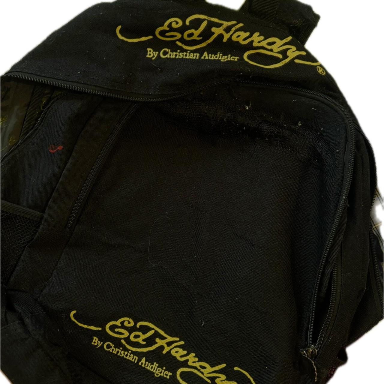 Black and yellow Ed Hardy backpack with yellow... | Depop
