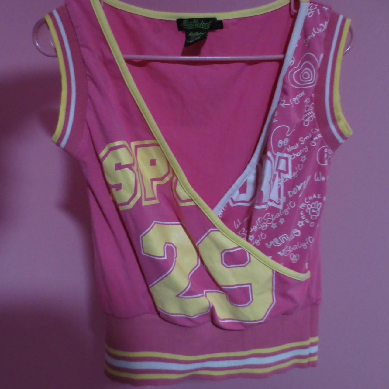 Pink and yellow 2000s workout top Gives me Disney... | Depop