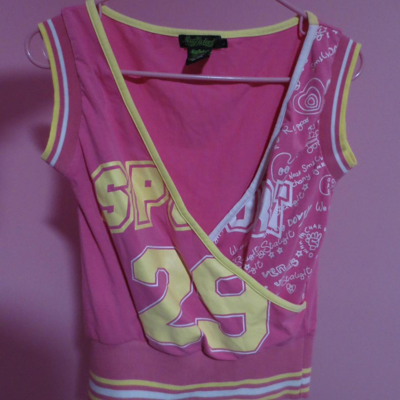 Pink and yellow 2000s workout top Gives me Disney... | Depop