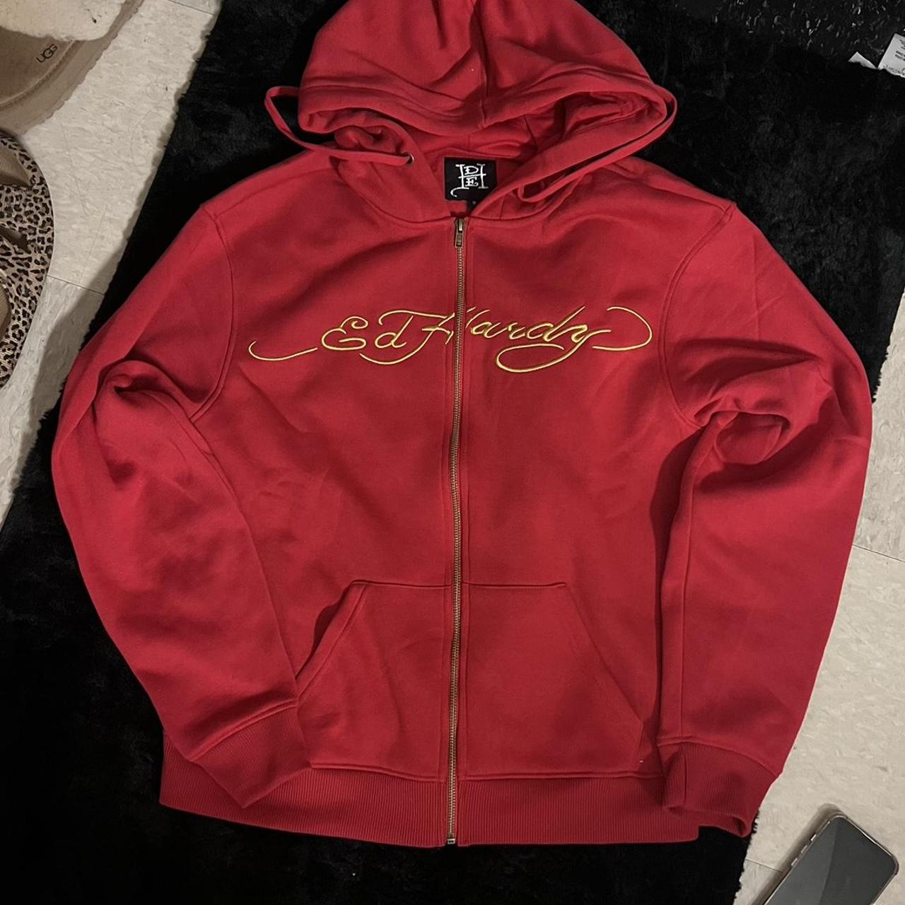 Red Ed Hardy zip-up hoodie #streetwear Very... | Depop