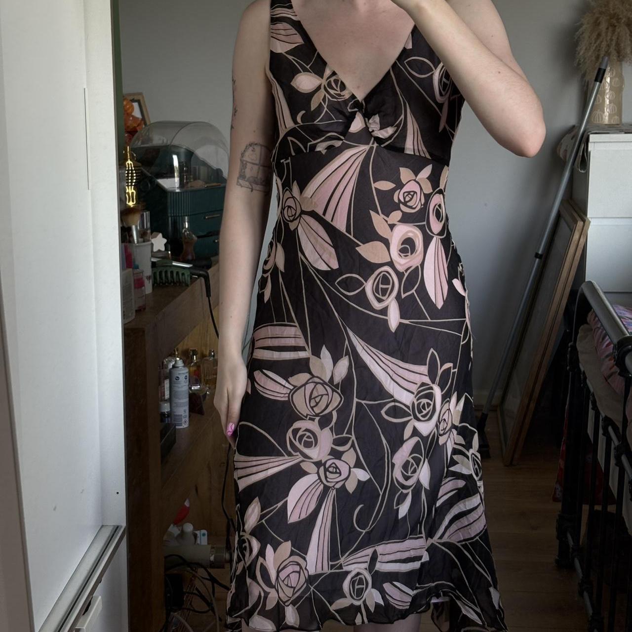 Vintage Linea Brown Pink Floral Maxi Dress size... | Depop
