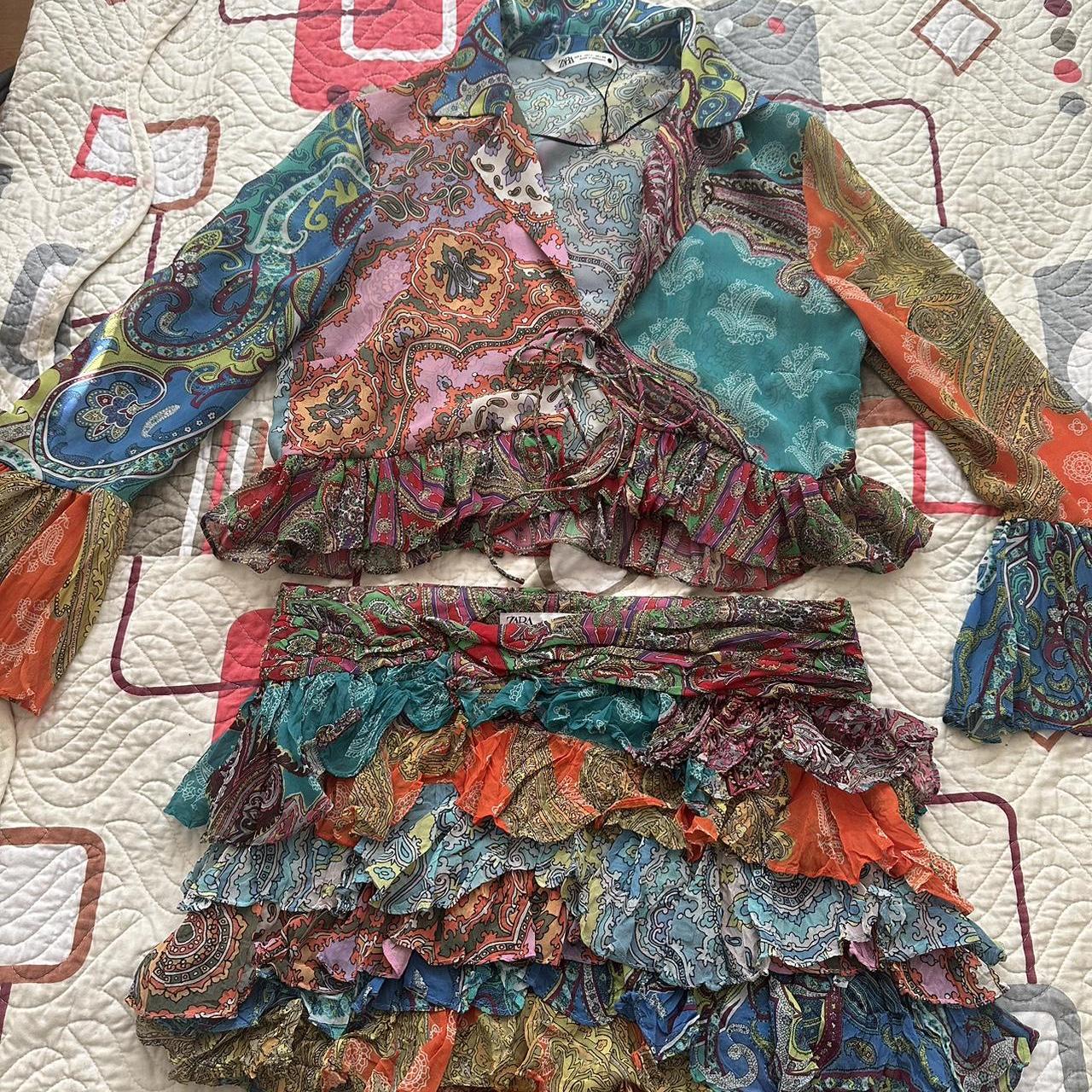 Zara viral patchwork rara skirt and co ord top Both... - Depop