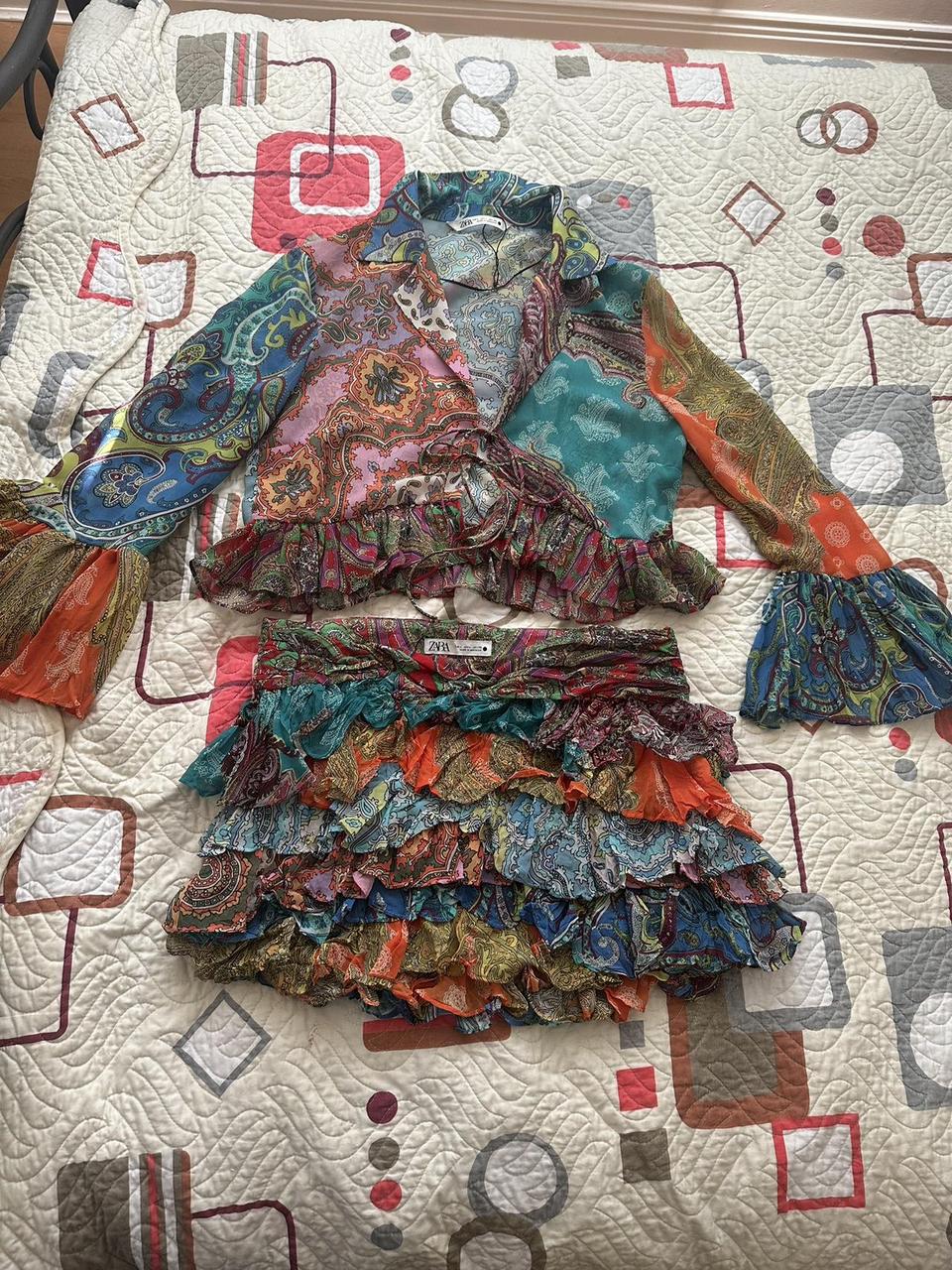 Zara viral patchwork rara skirt and co ord top Both... - Depop