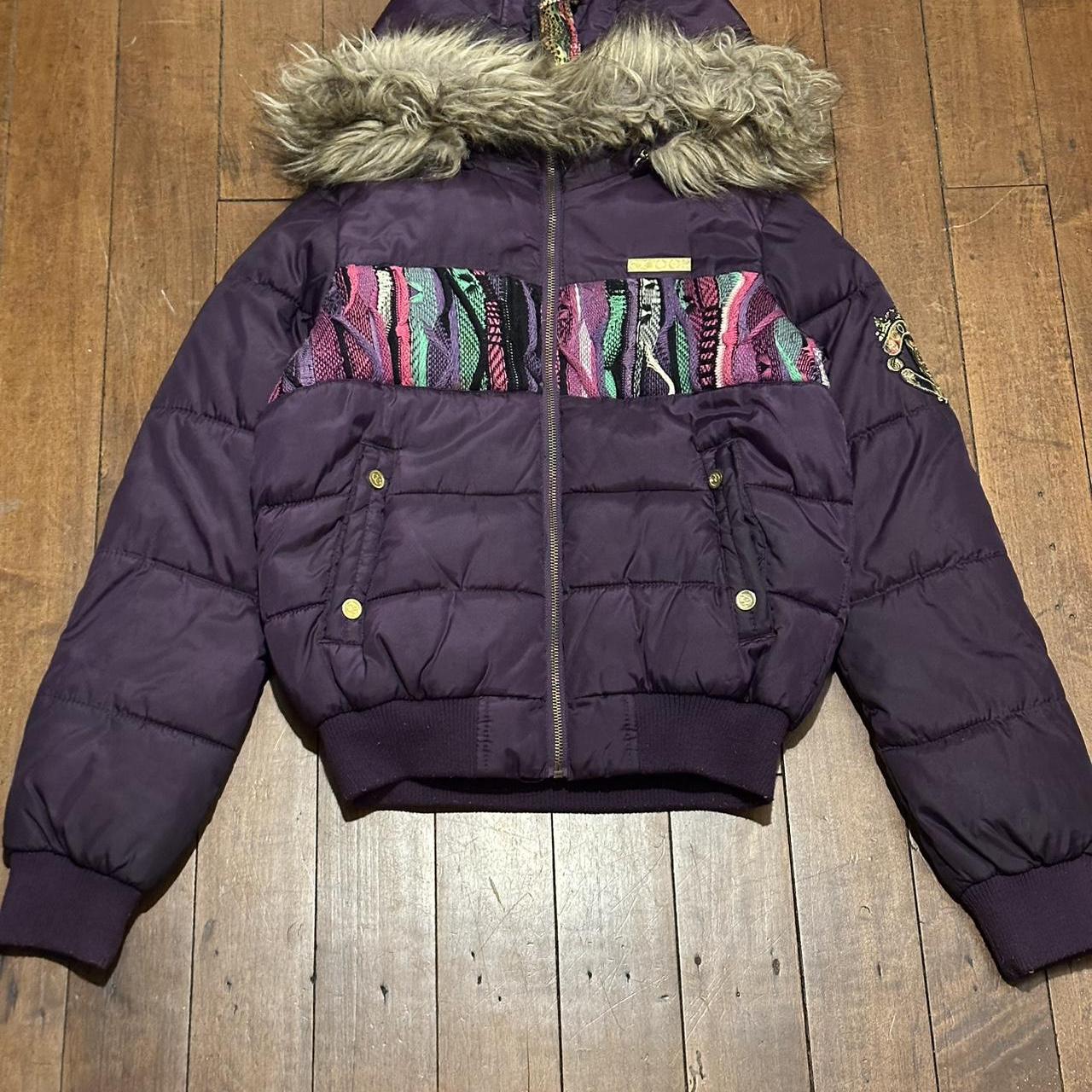 Vtg coogi cropped puffer jacket faux fur hood... | Depop