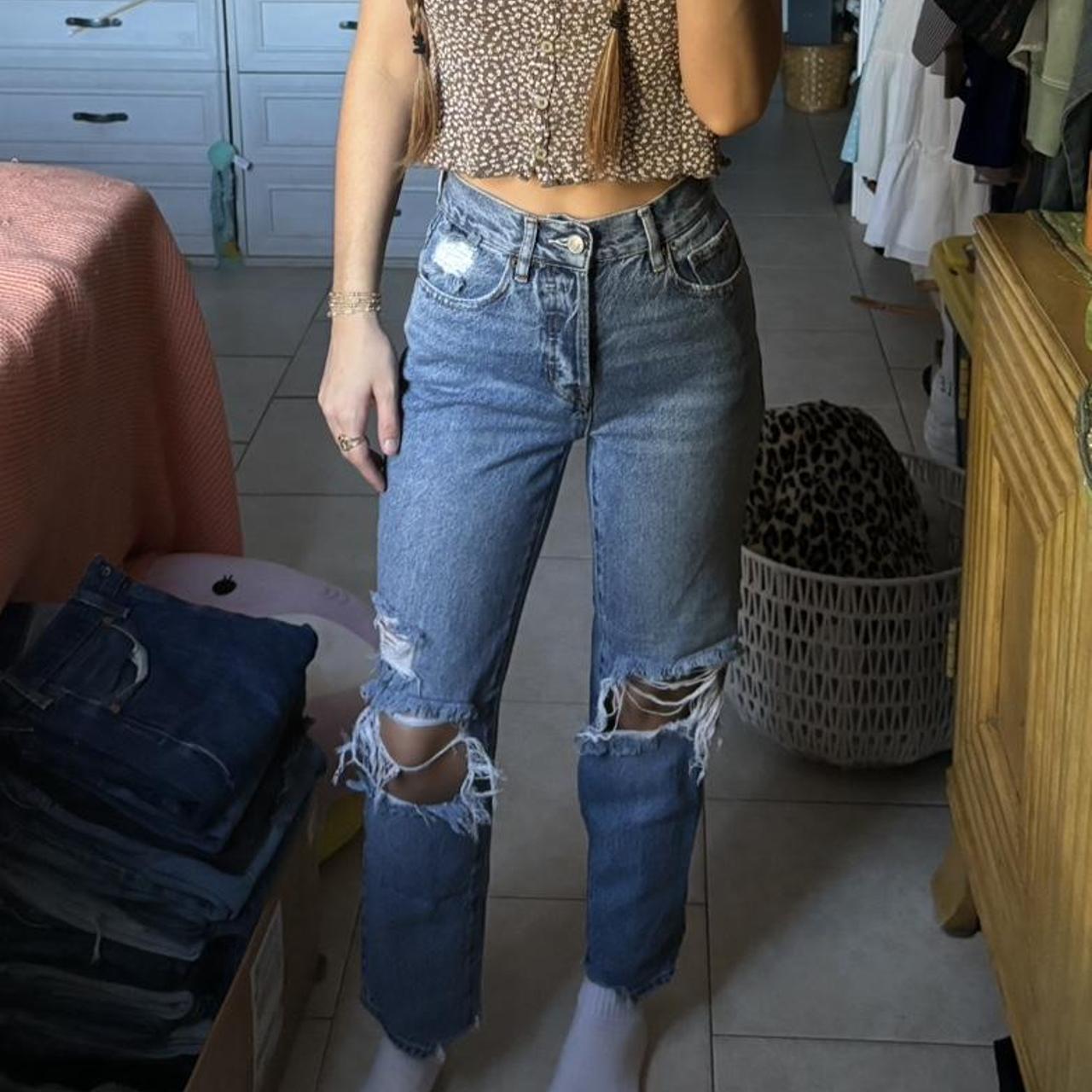 Pacsun high rise straight ripped jeans Medium... | Depop